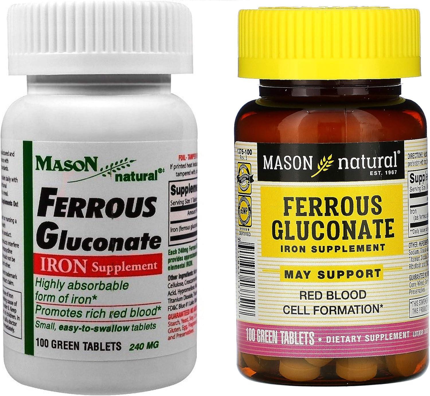 Mason Vitamins Iron Ferrous Gluconate 240mg Tablets - 100 Count Bottle ...