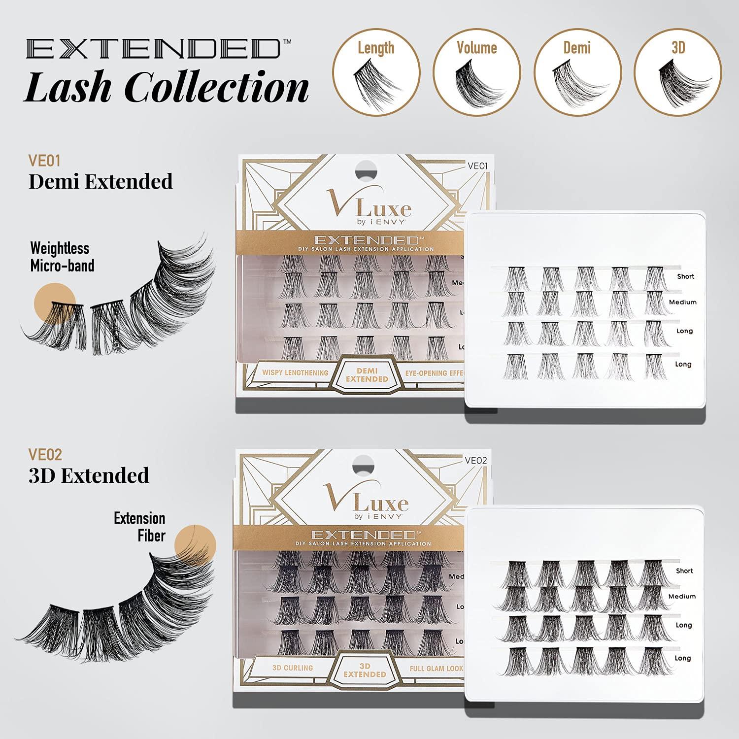 VLuxe by iEnvy: DIY Eyelash Extensions - 2 Pack Featherlight 3D & Demi Clusters - Reusable ...