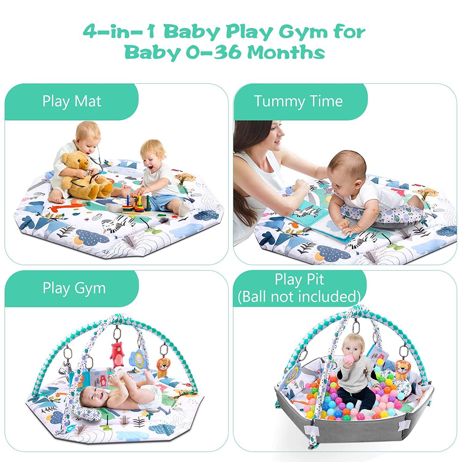 Bellababy 4-in-1 Tummy Time Mat: Baby Gym & Ball Pit with High Contrast ...