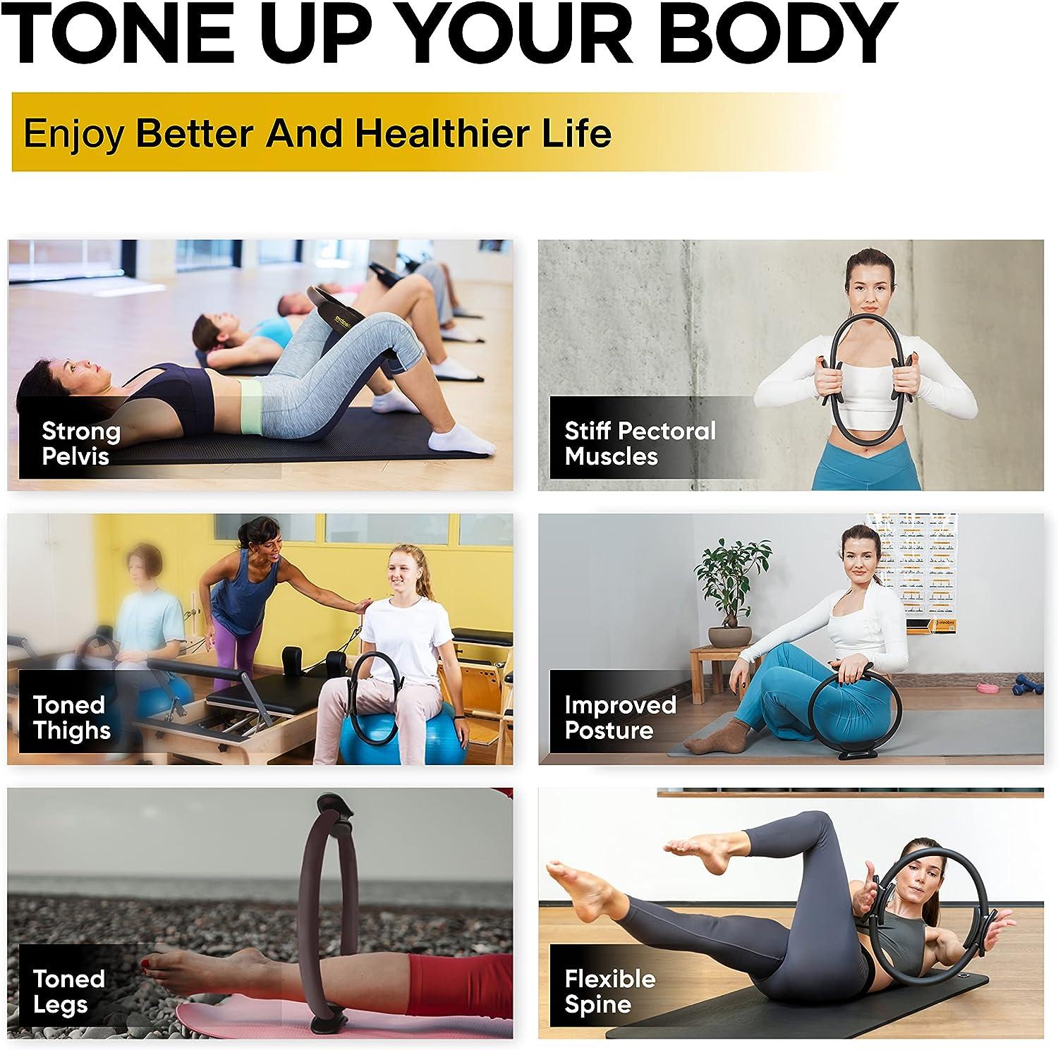 Pilates Ring Circle 14 Inch with Workout Poster - Yoga Fitness Ring for ...