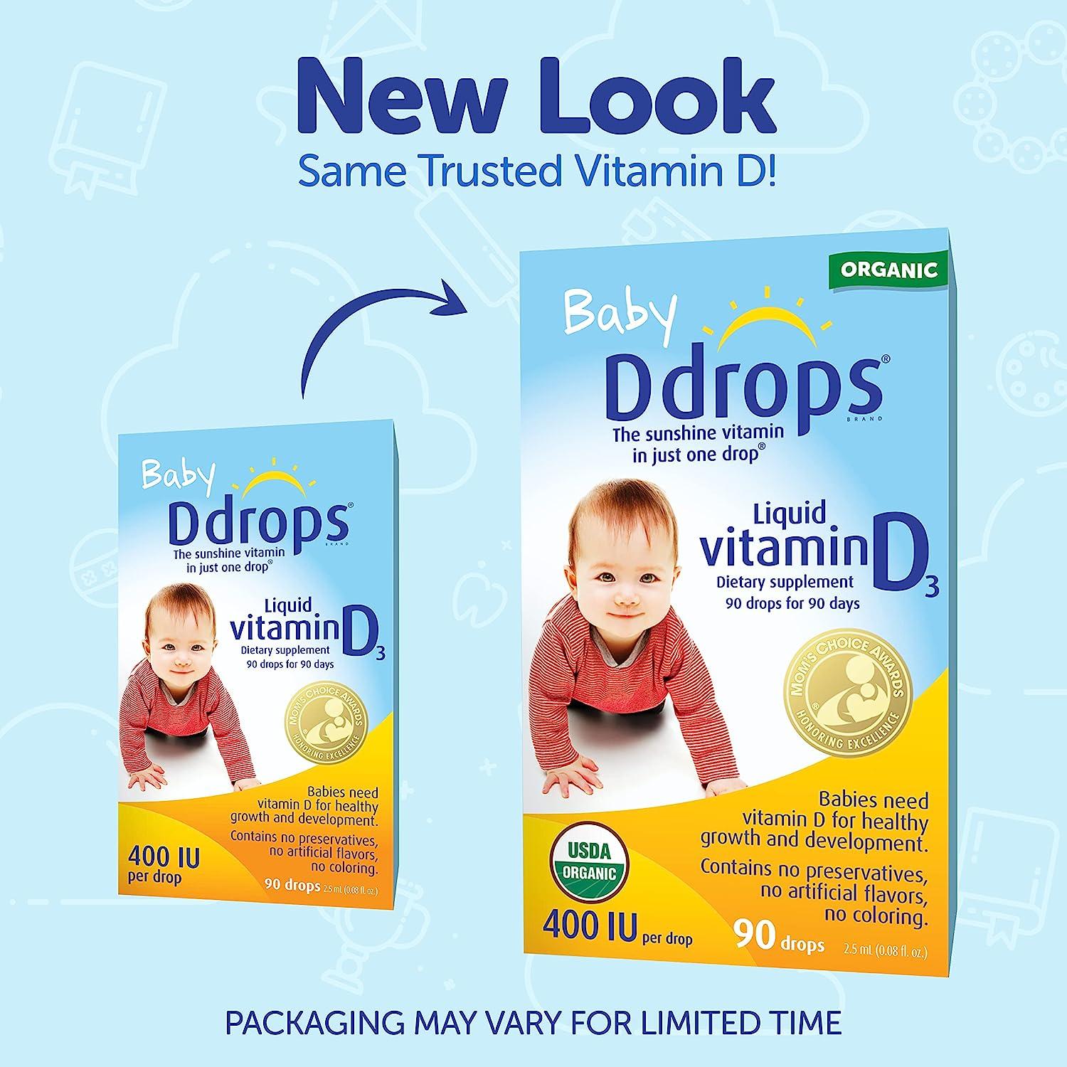 Ddrops Organic Baby Vitamin D Liquid 400 IU - 90 Drops | Teeth & Bone ...
