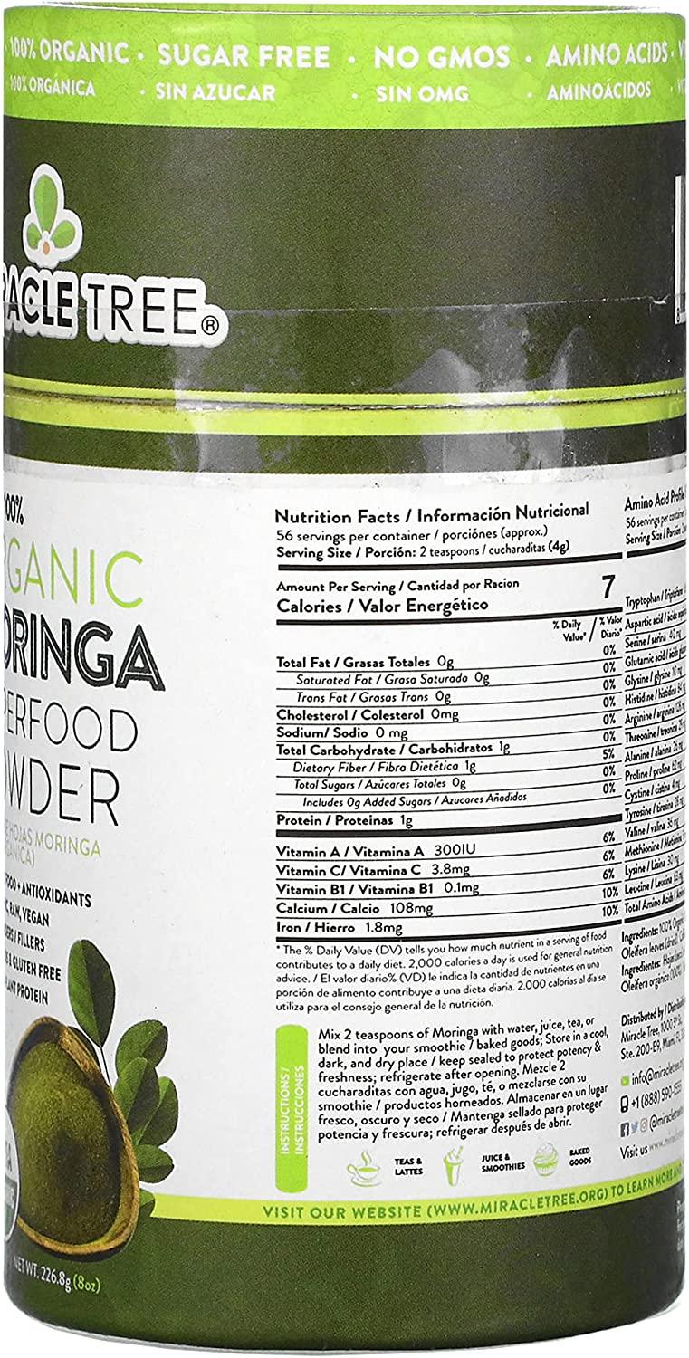 Miracle Tree Organic Moringa Superfood Powder - 100% Pure 8 oz (Pack of 1) | Buy Now with ...