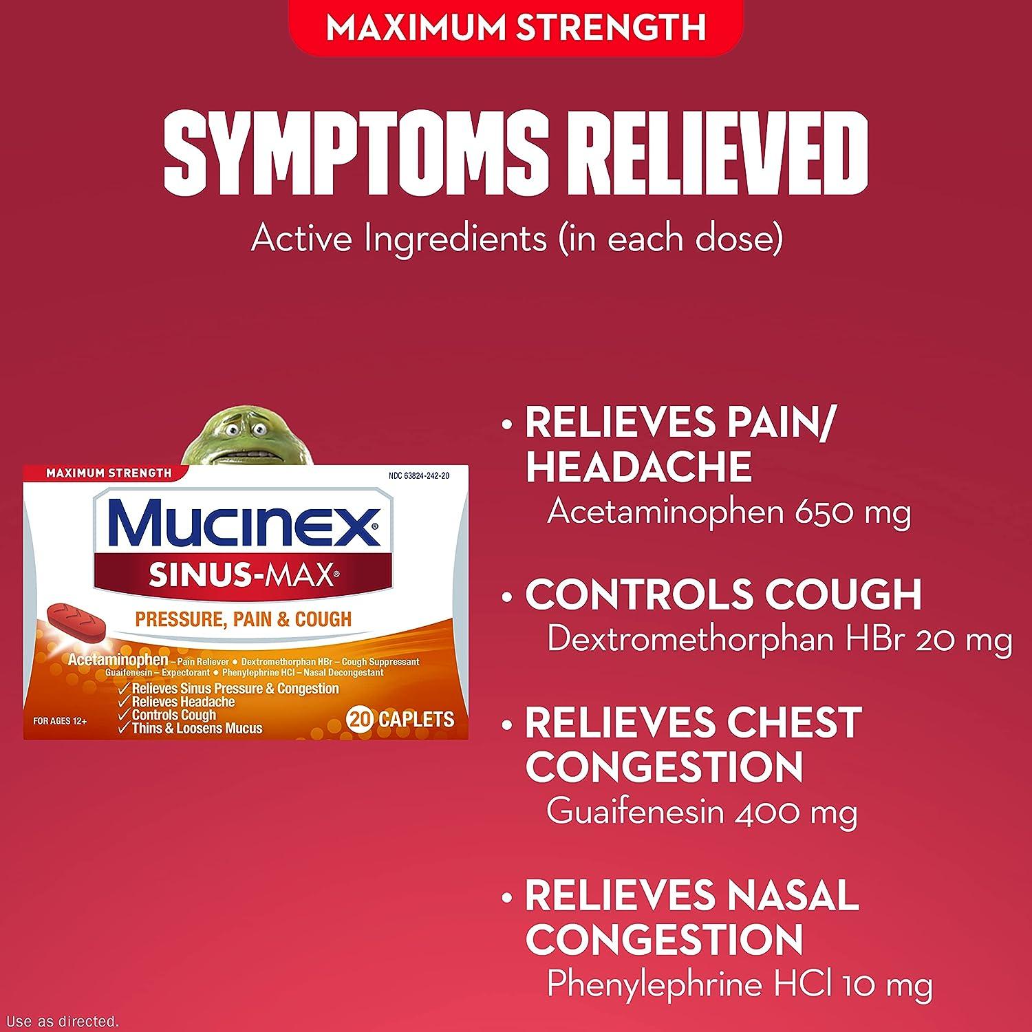 Maximum Strength Mucinex Sinus-Max Pressure Pain & Cough Caplets - 20 ...