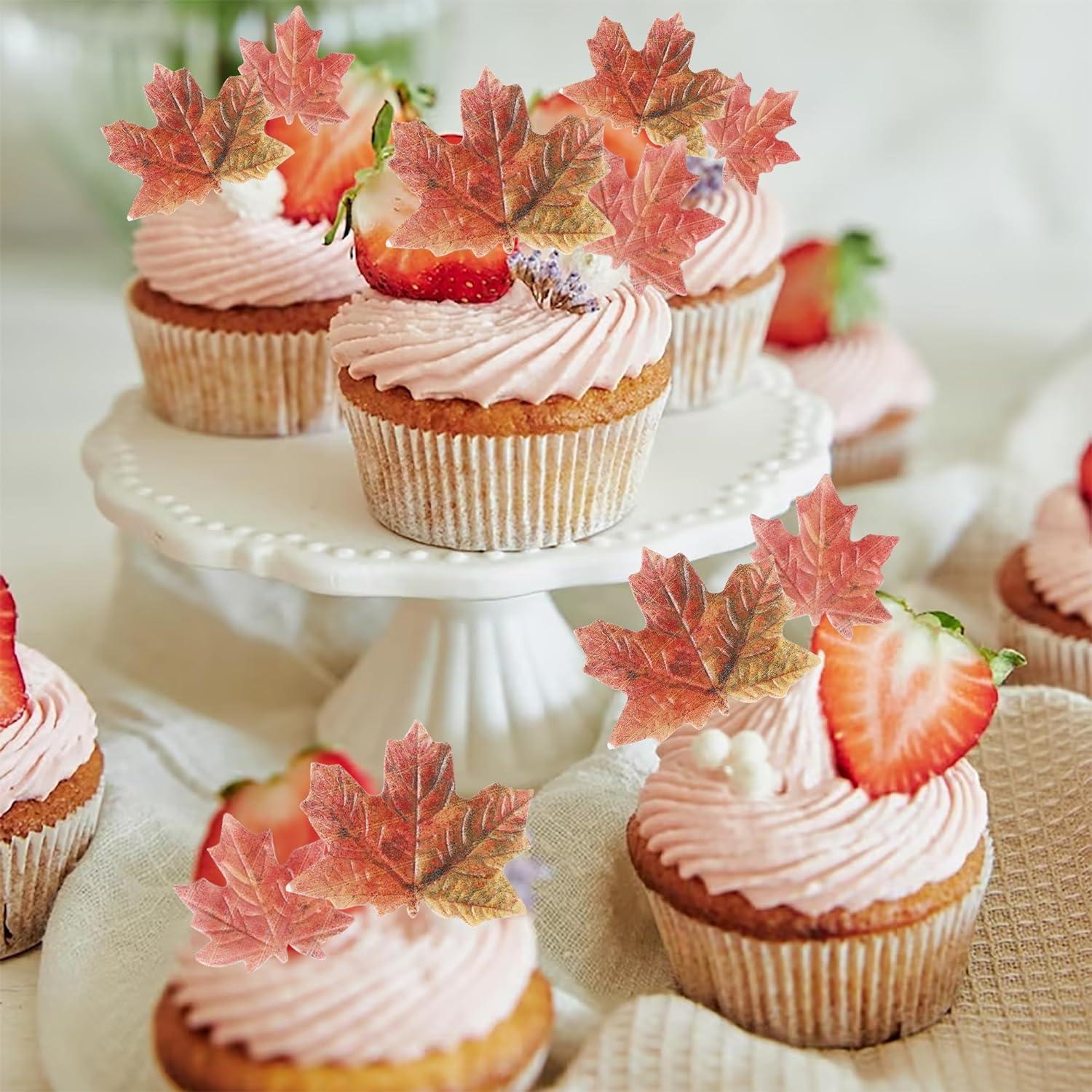 Xsstarmi 40 Pack Edible Fall leaves Cupcake Toppers Gold Leaf Cake ...