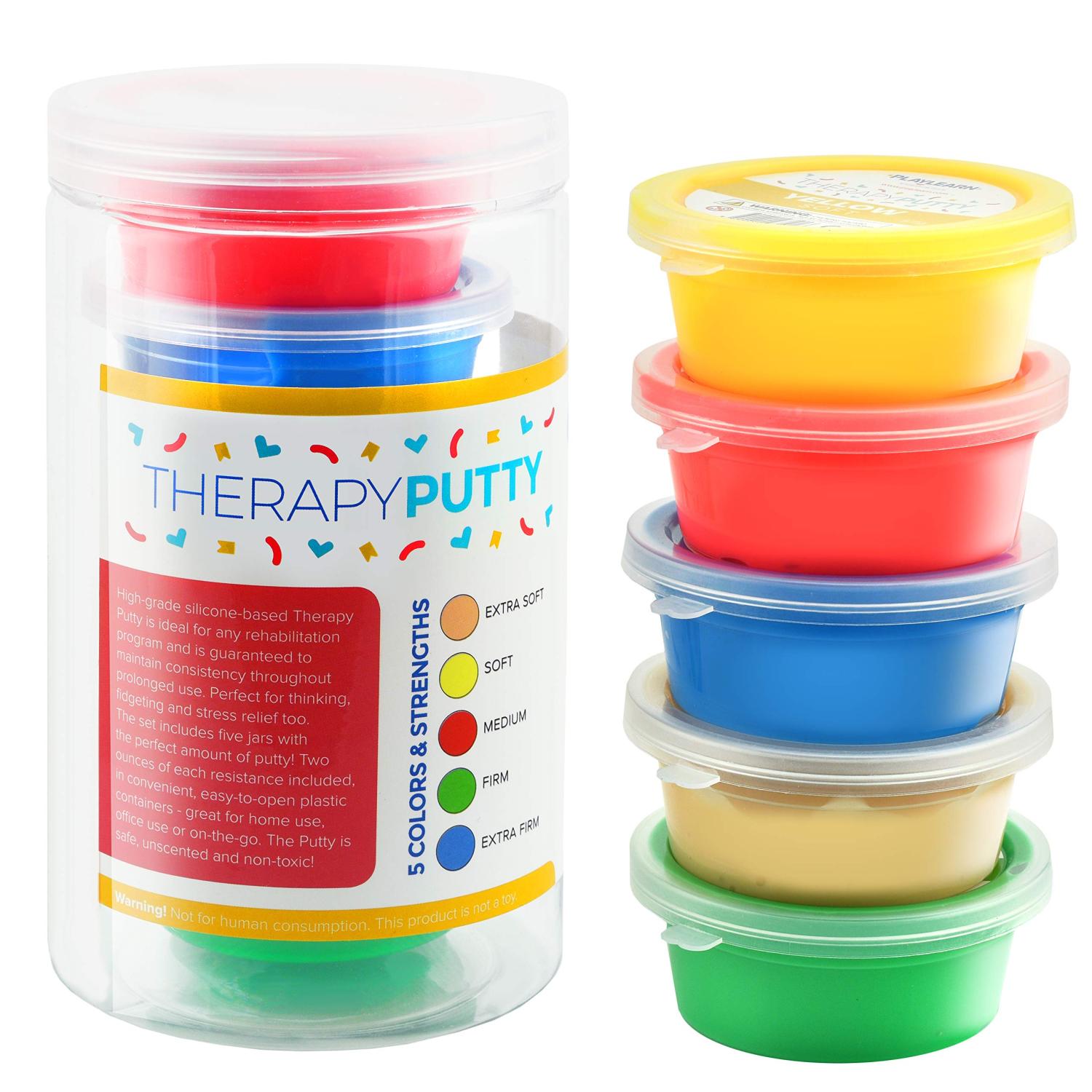 Playlearn Therapy Putty Set - 5 Strengths for Kids and Adults - Stress Relief Putty from Extra ...