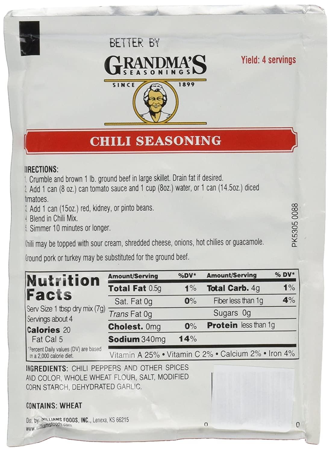 Grandma's Chili Seasoning - 12 Packets x 0.875oz | Spicy Blend for ...