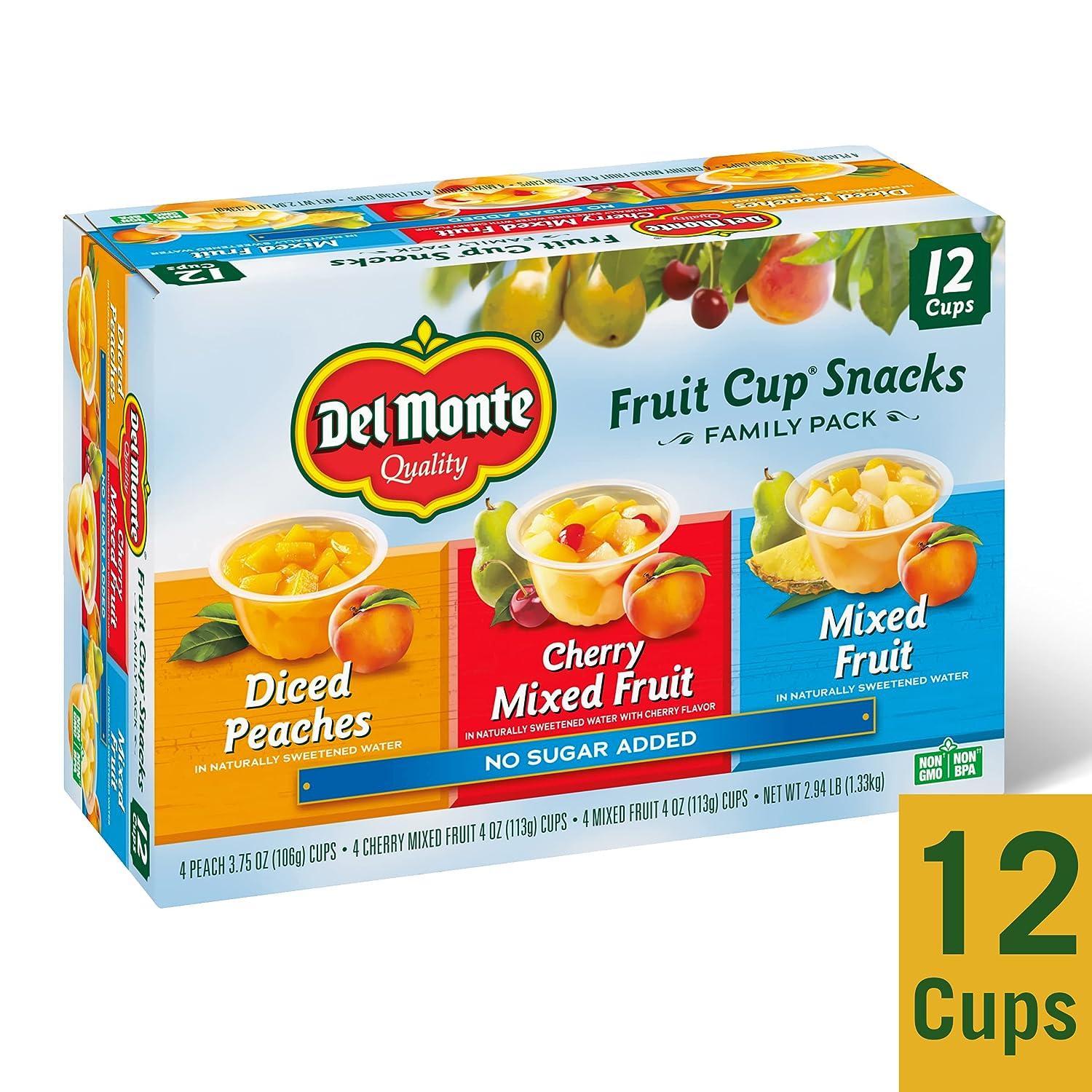 Del Monte Fruit Cup Snacks Family Pack - No Sugar Added - 12-Pack 4 oz ...
