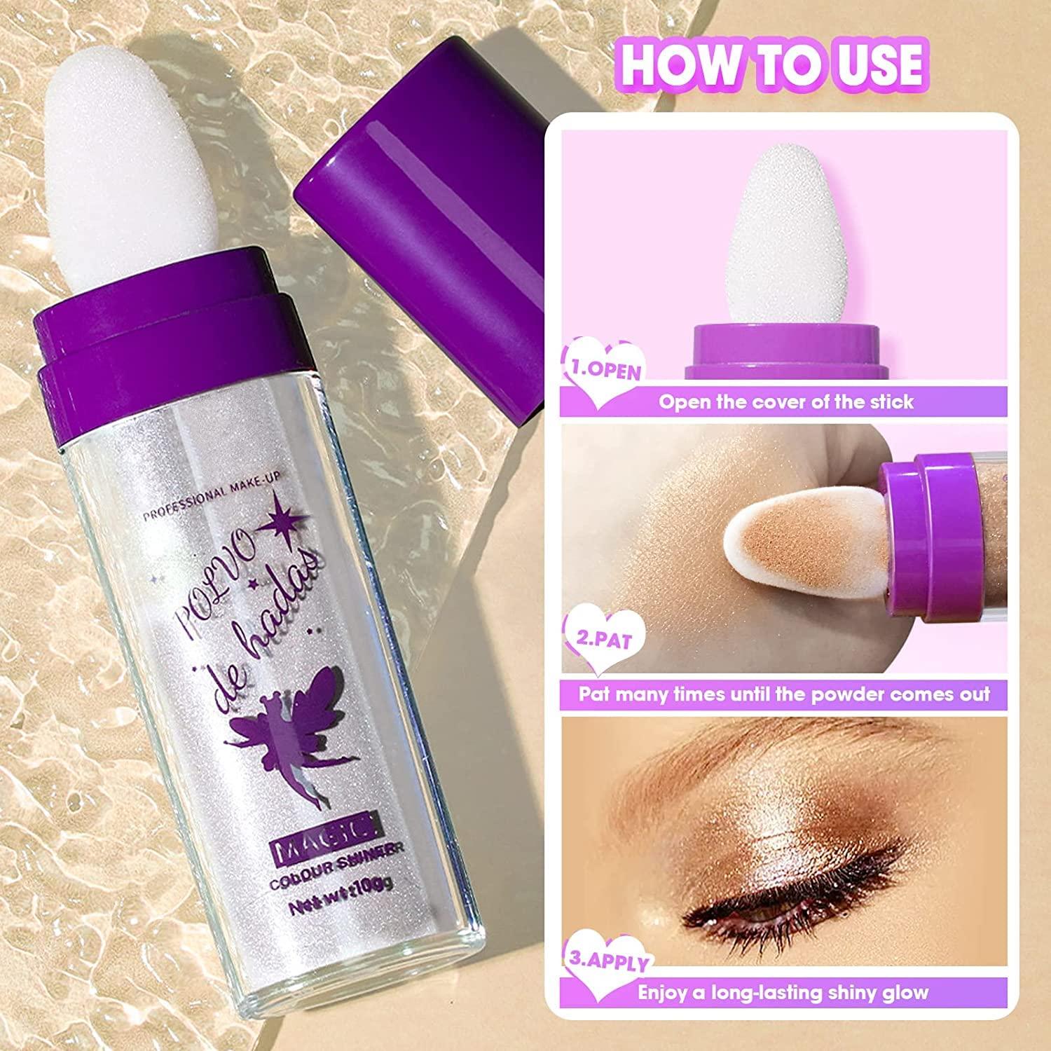 3 Colors Polvo De Hadas Highlighter Powder Stick Set - Shimmer Glitter ...