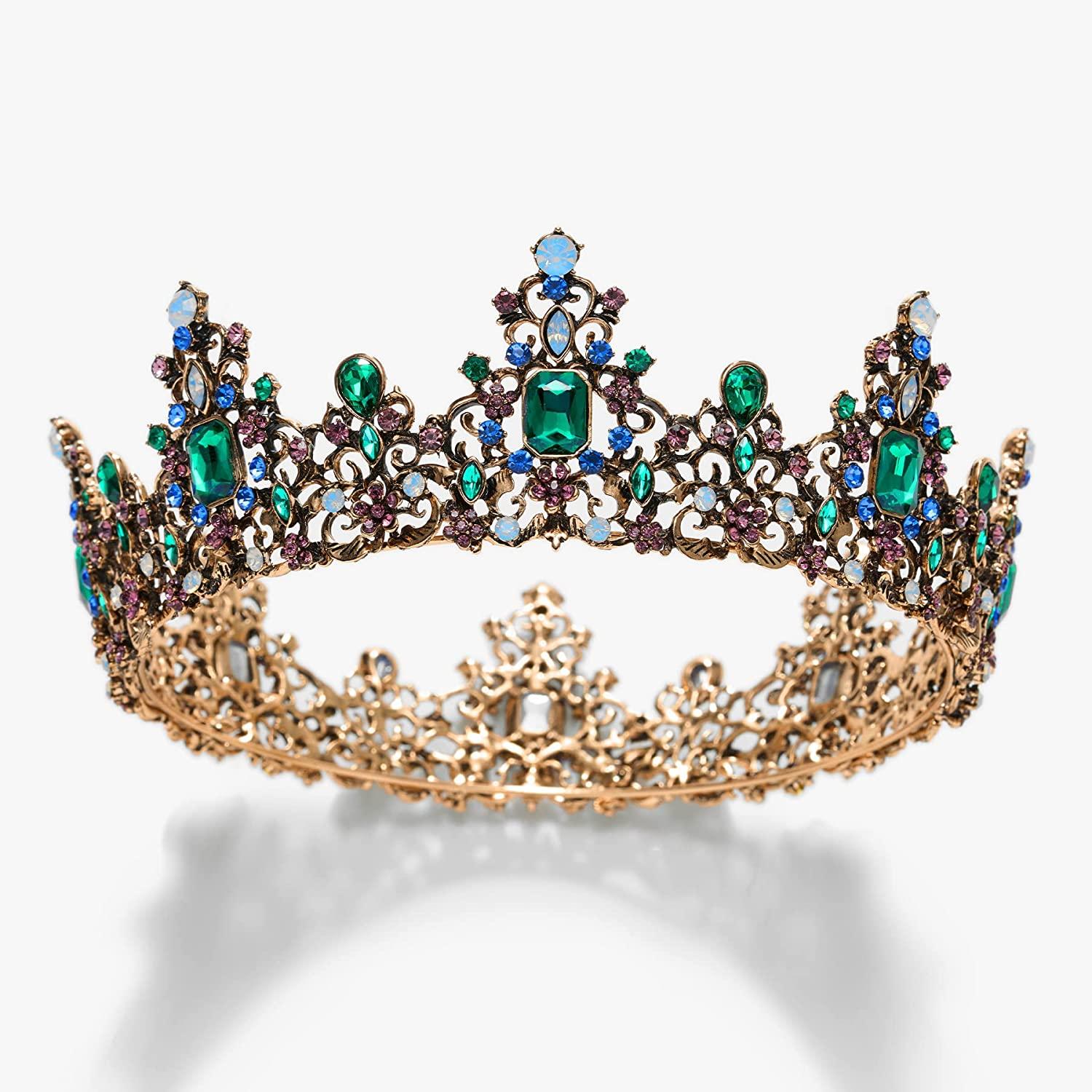 SWEETV Queen Crown for Women - Jeweled Baroque Wedding Tiara & Costume ...
