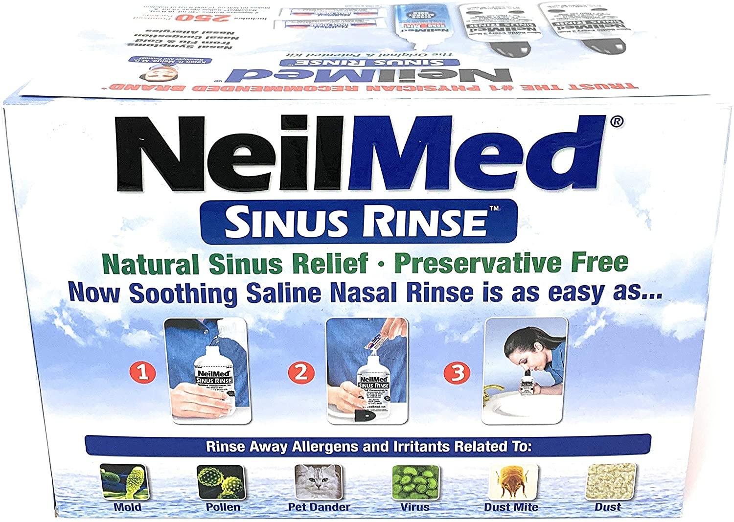 NeilMed Sinus Rinse - 250 All-Natural Premixed Packets for Sinus Relief ...