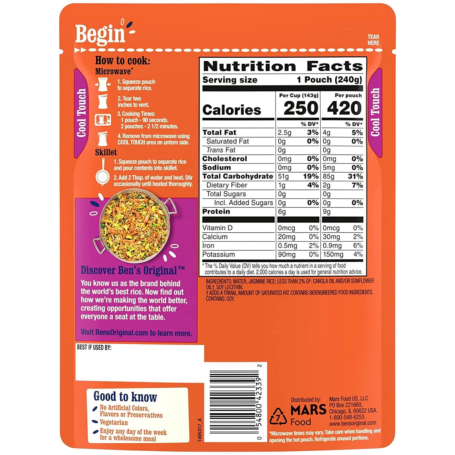 BEN'S ORIGINAL Ready Rice Jasmine Rice 8.5 oz Pouch (Pack of 12) | Easy ...