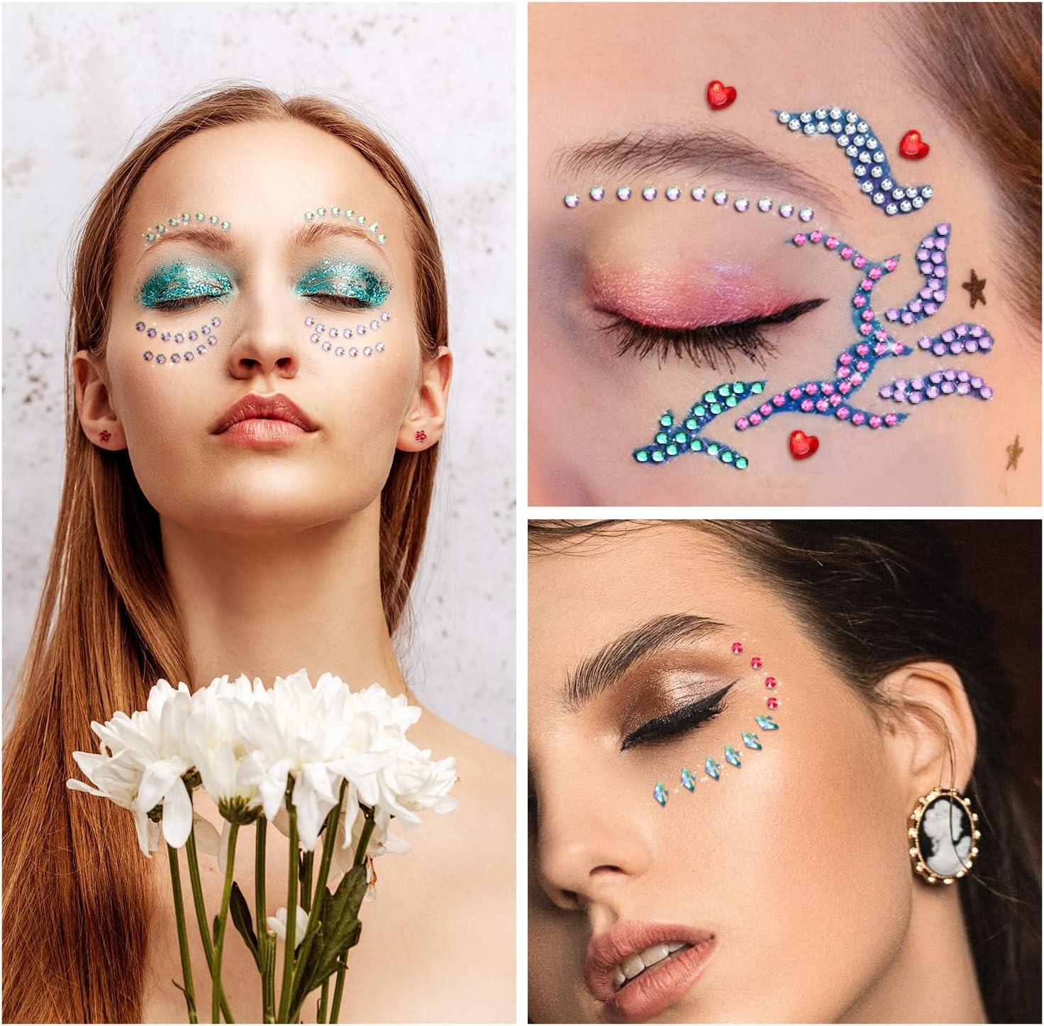 10 Sheets Face Stickers Self-Adhesive Face Diamonds Face Crystal Stick ...