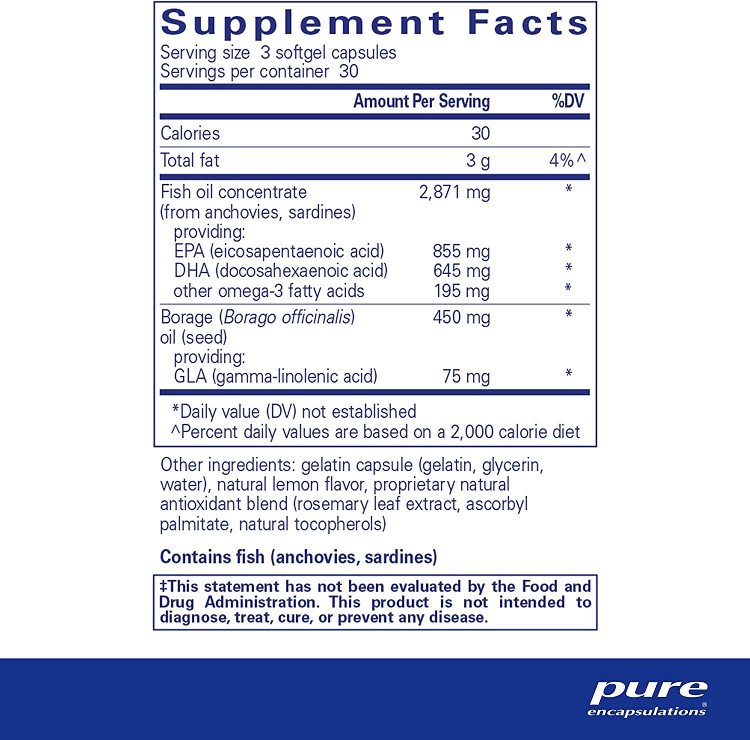 Pure Encapsulations VisionPro EPA/DHA/GLA Softgel Capsules - 90 Count ...