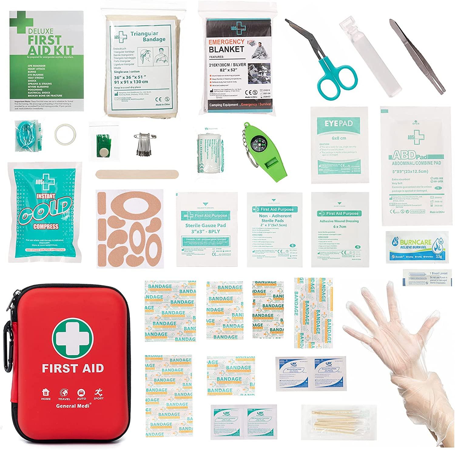 170-Piece First Aid Kit with Hard Case - Includes Eyewash, Instant Cold ...