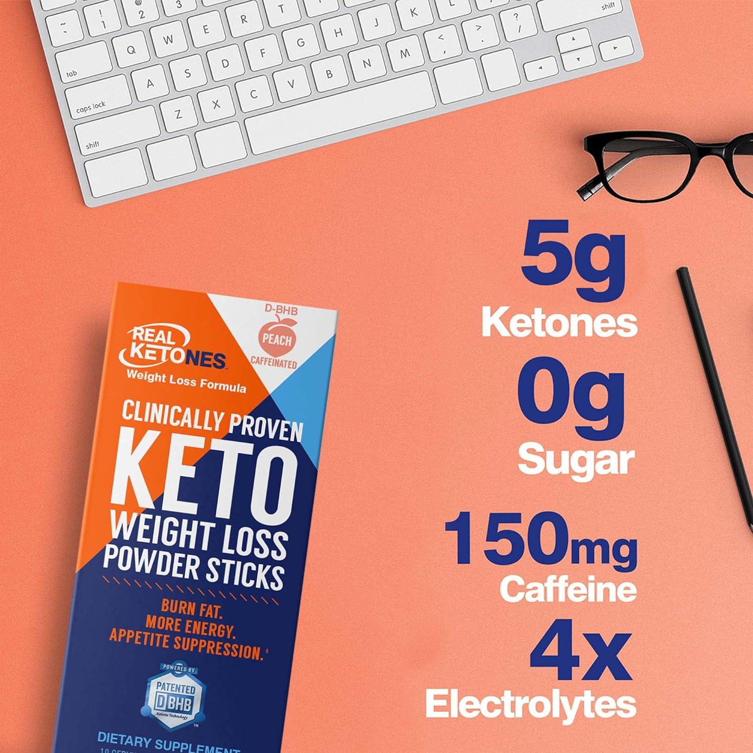 Real Ketones Peach Exogenous Keto D BHB + Caffeine - 20 Packets for ...