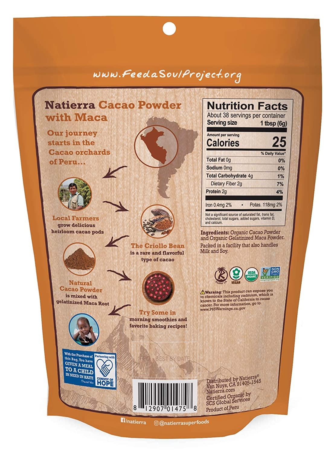 NATIERRA Organic Cacao Powder with Maca - Non-GMO, Vegan, 8oz Pouch ...