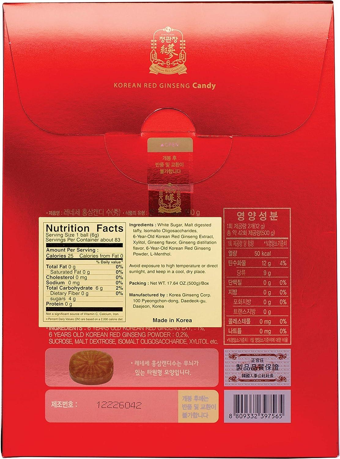 KGC Cheong Kwan Jang Korean Red Ginseng Renesse Candies 500g - 83 Count ...