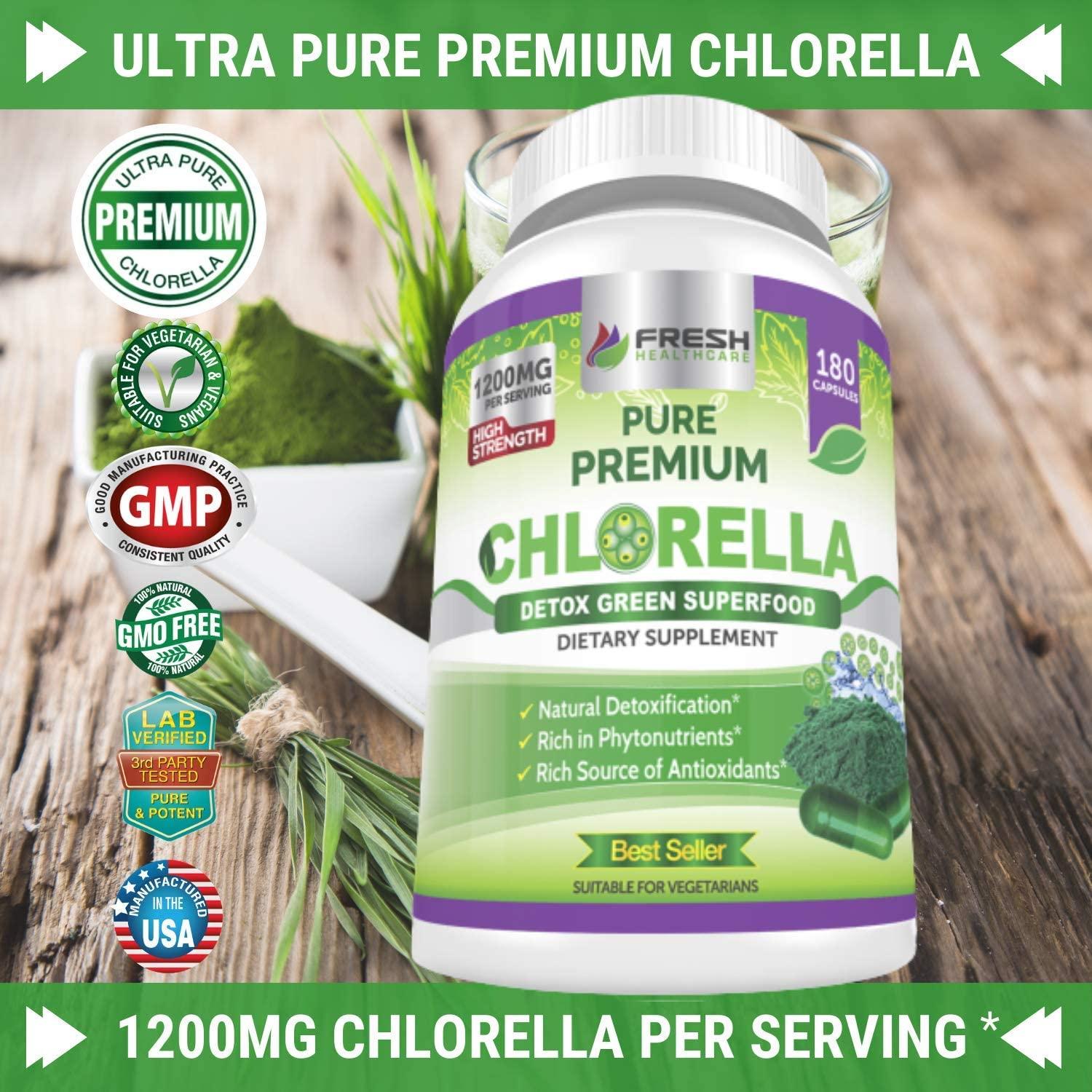 Fresh Healthcare Premium Chlorella Supplement - 1200mg Vegan Capsules for Natural Detox ...