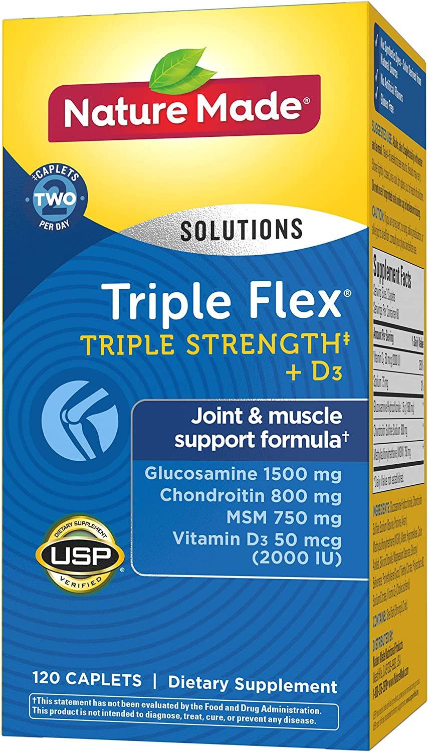Nature Made Triple Flex Triple Strength + D3 - 120 Caplets for Joint ...