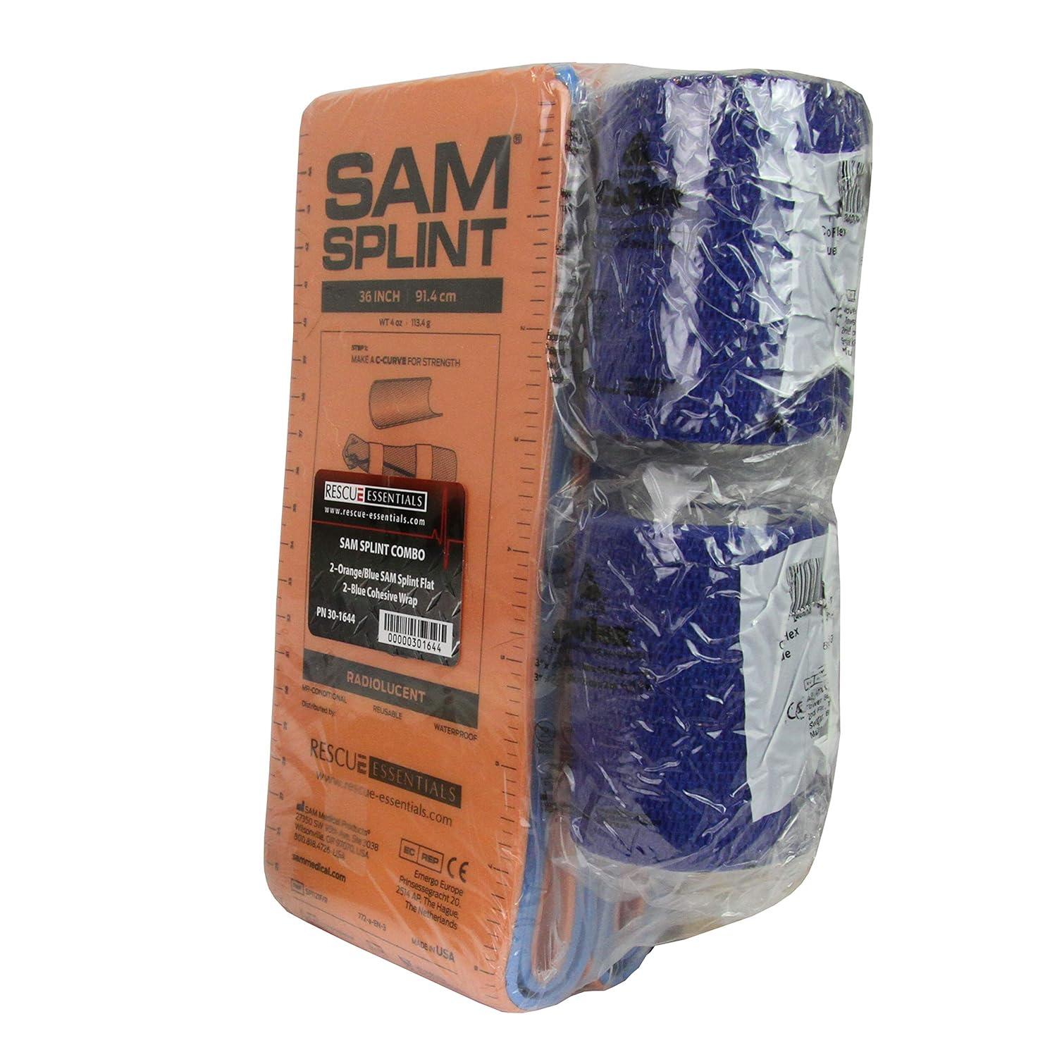 SAM Splint Combo Pack - 2 Orange/Blue 36 Splints & 2 Blue Cohesive Wrap | Buy Now with Express ...