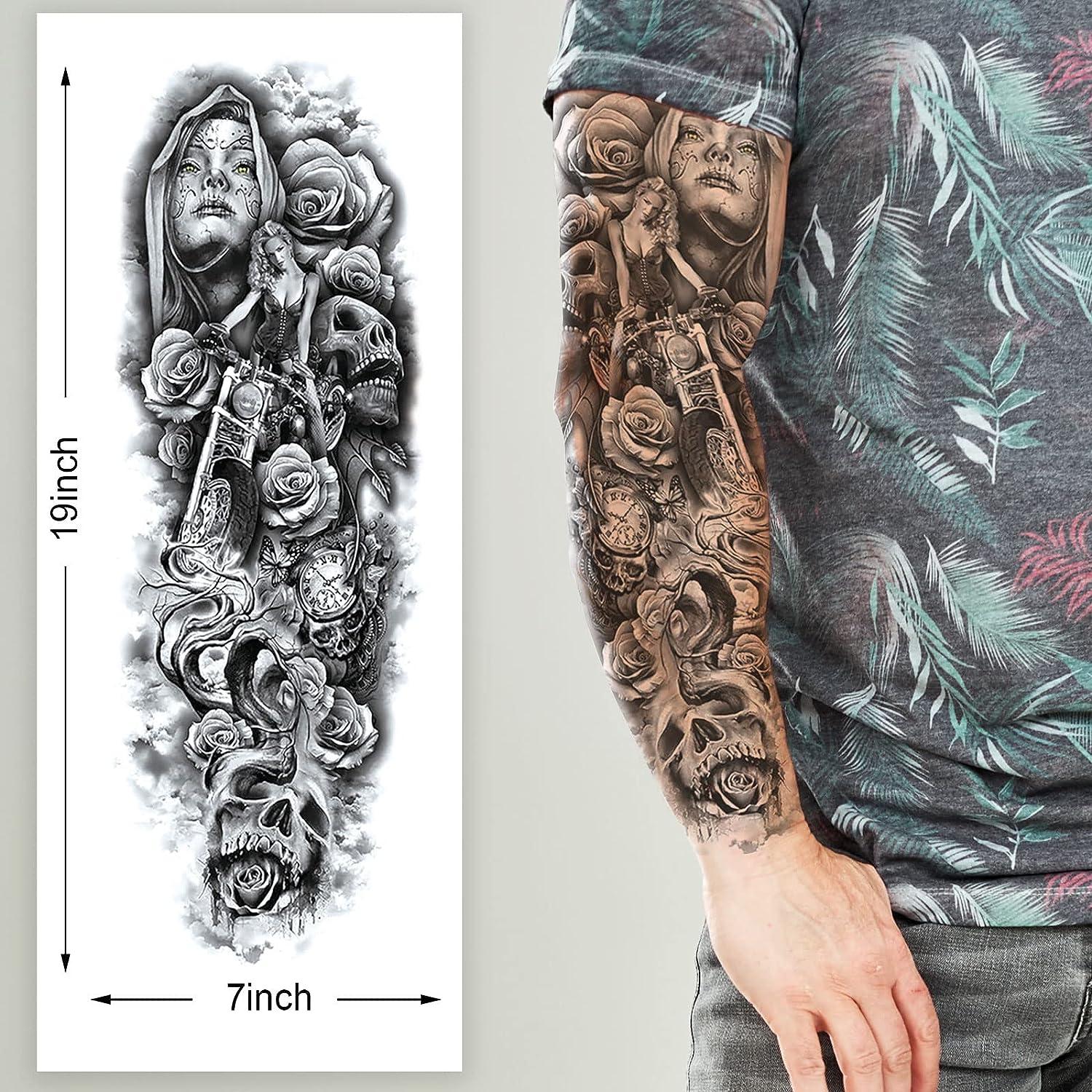 IWANTDIY Full Arm Temporary Tattoo (L19 x W7) - Realistic Fake Tattoos ...