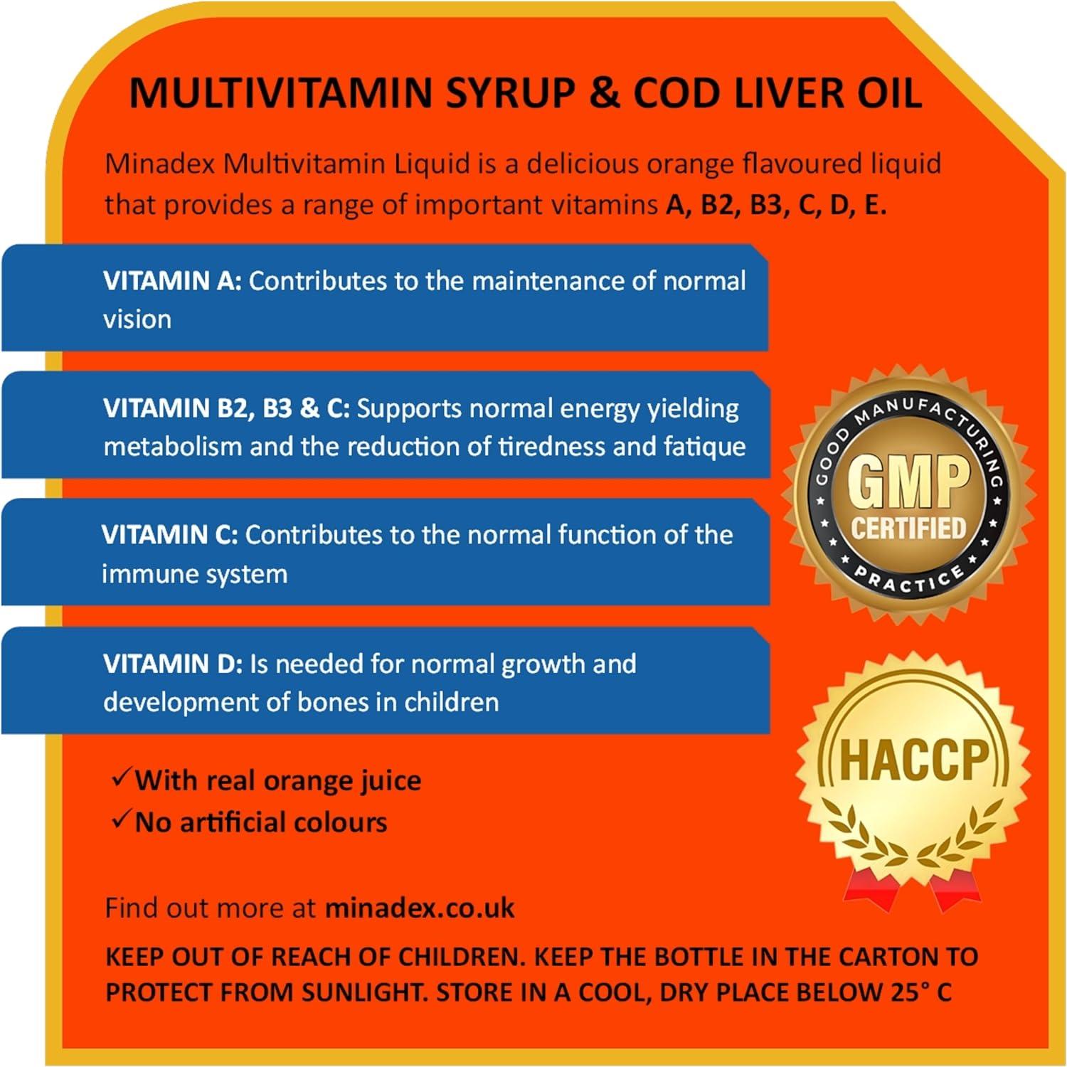 Minadex Multivitamin Liquid for Adults & Kids (Delicious Orange Flavour ...
