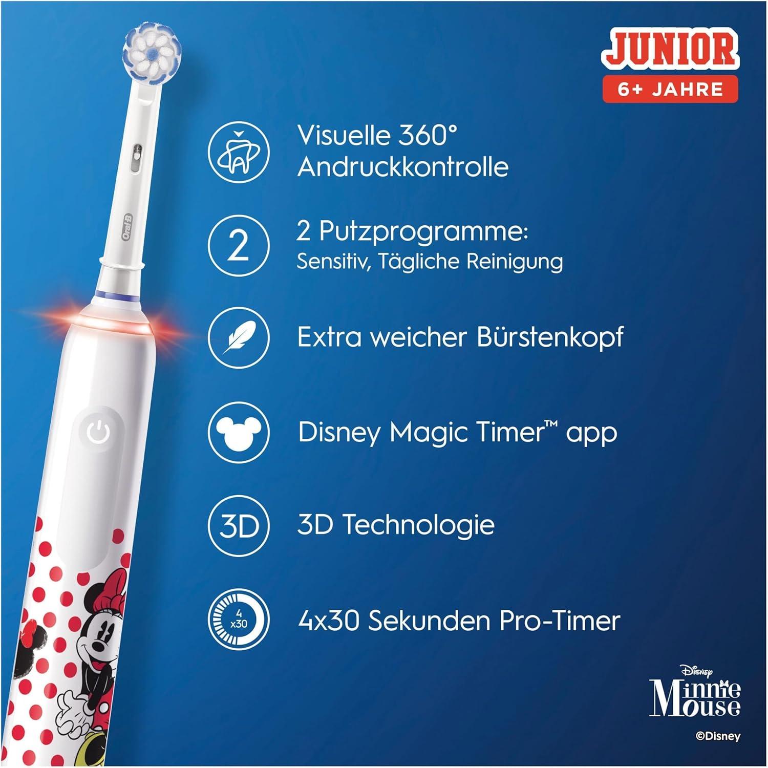 Oral-B Junior Minnie Mouse Electric Toothbrush for Kids 6+ 360 Pressure ...