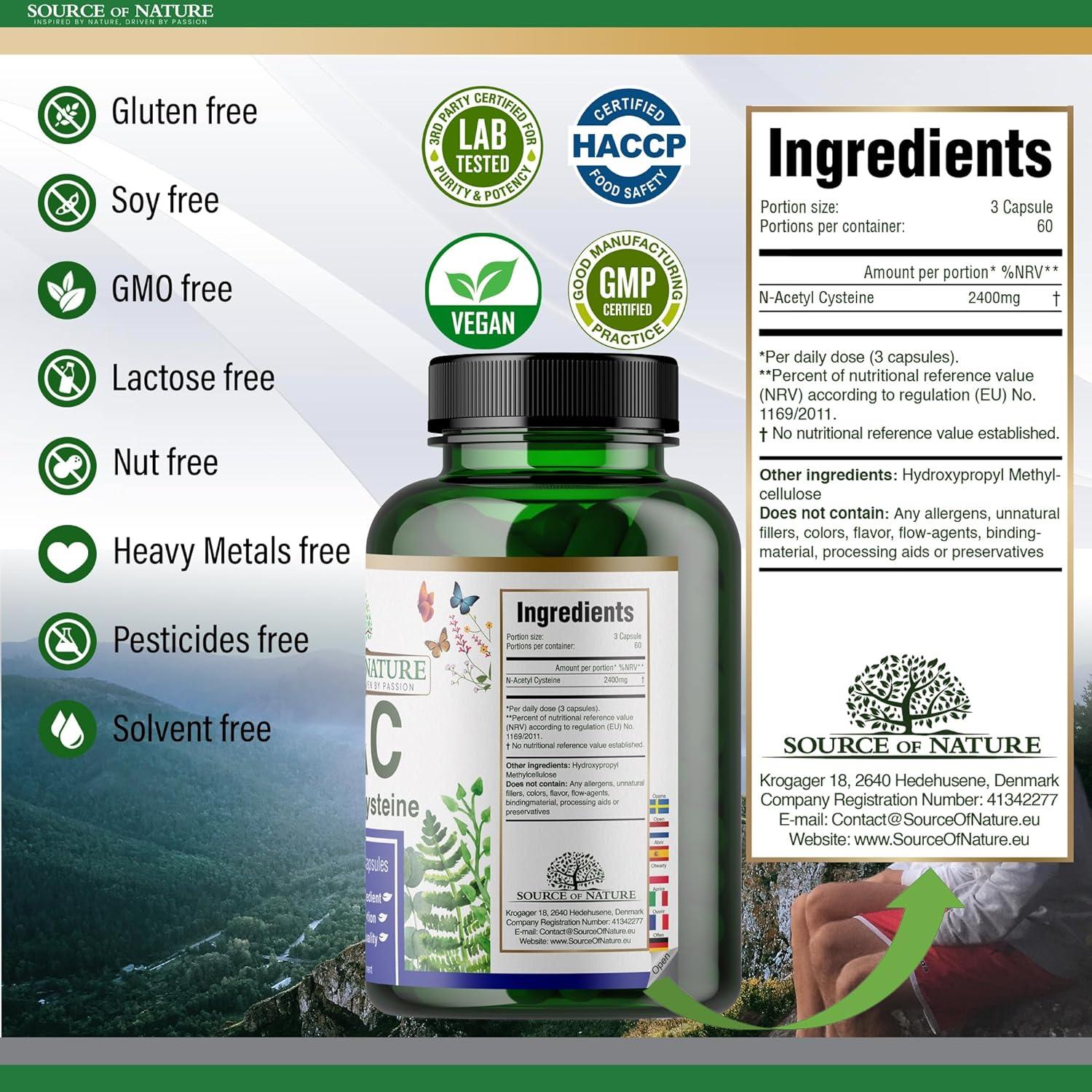 NAC 800mg 180 Capsules | Source of Nature | N-Acetyl Cysteine | Vegan ...