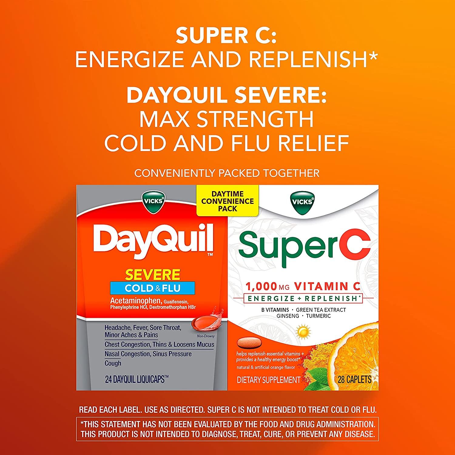 Vicks DayQuil & Super C Pack - Max Strength Cold & Flu Relief with ...