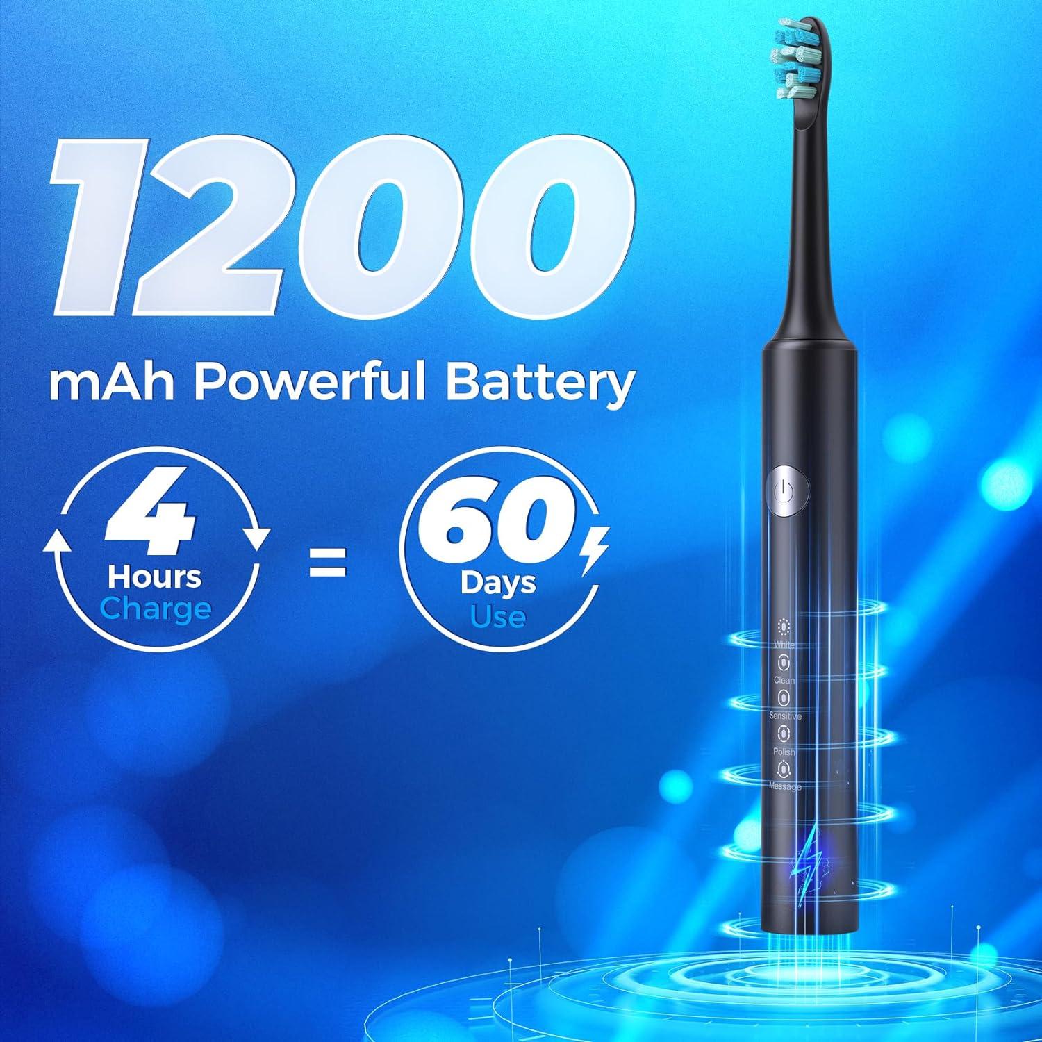 Electric Toothbrush for Adults - 8 Brush Heads, Fast Charge, 40000 VPM ...