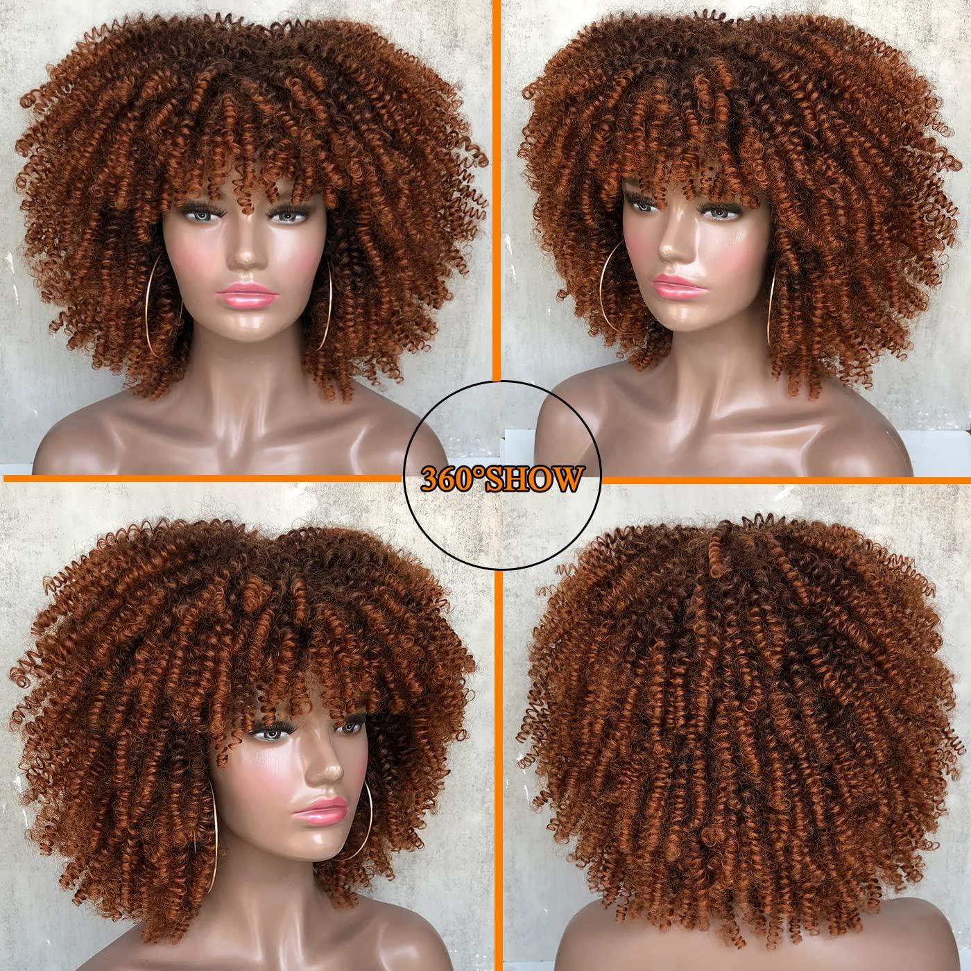 Goodly Hair 14 Short Kinky Curly Afro Wig with Bangs for Black Women ...