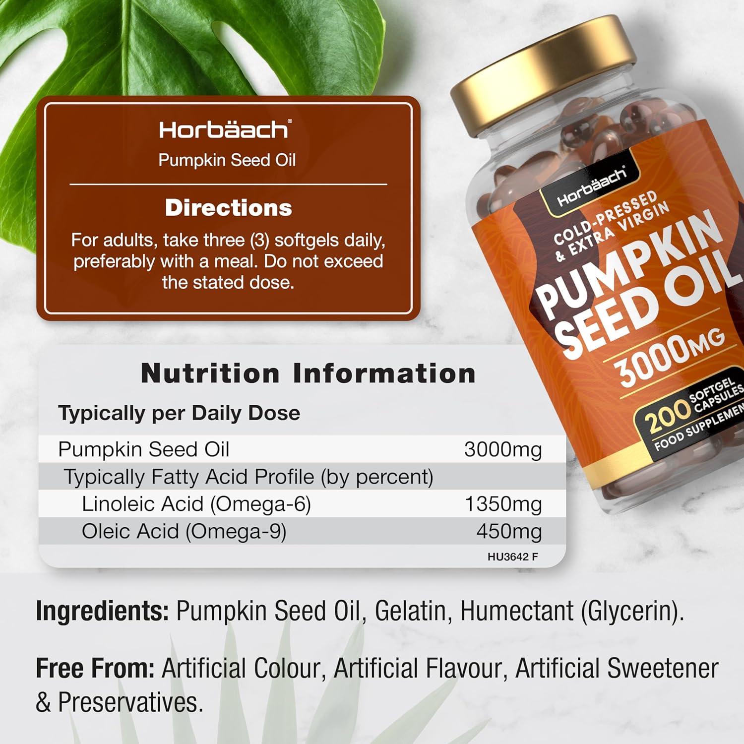 Pumpkin Seed Oil Capsules 3000mg | Cold Pressed | High Strength ...