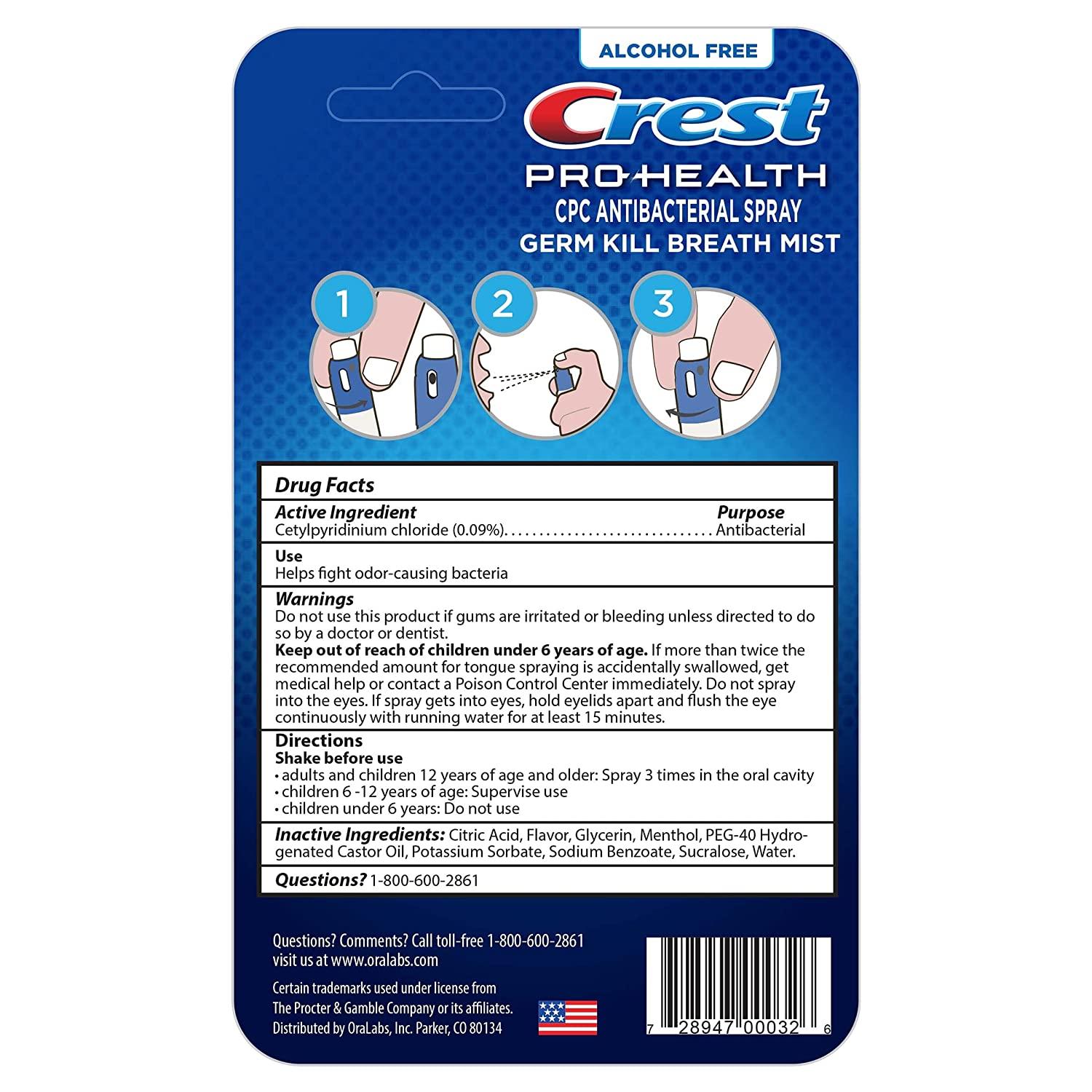 Crest Pro-Health Portable Alcohol-Free Antibacterial Breath Spray ...