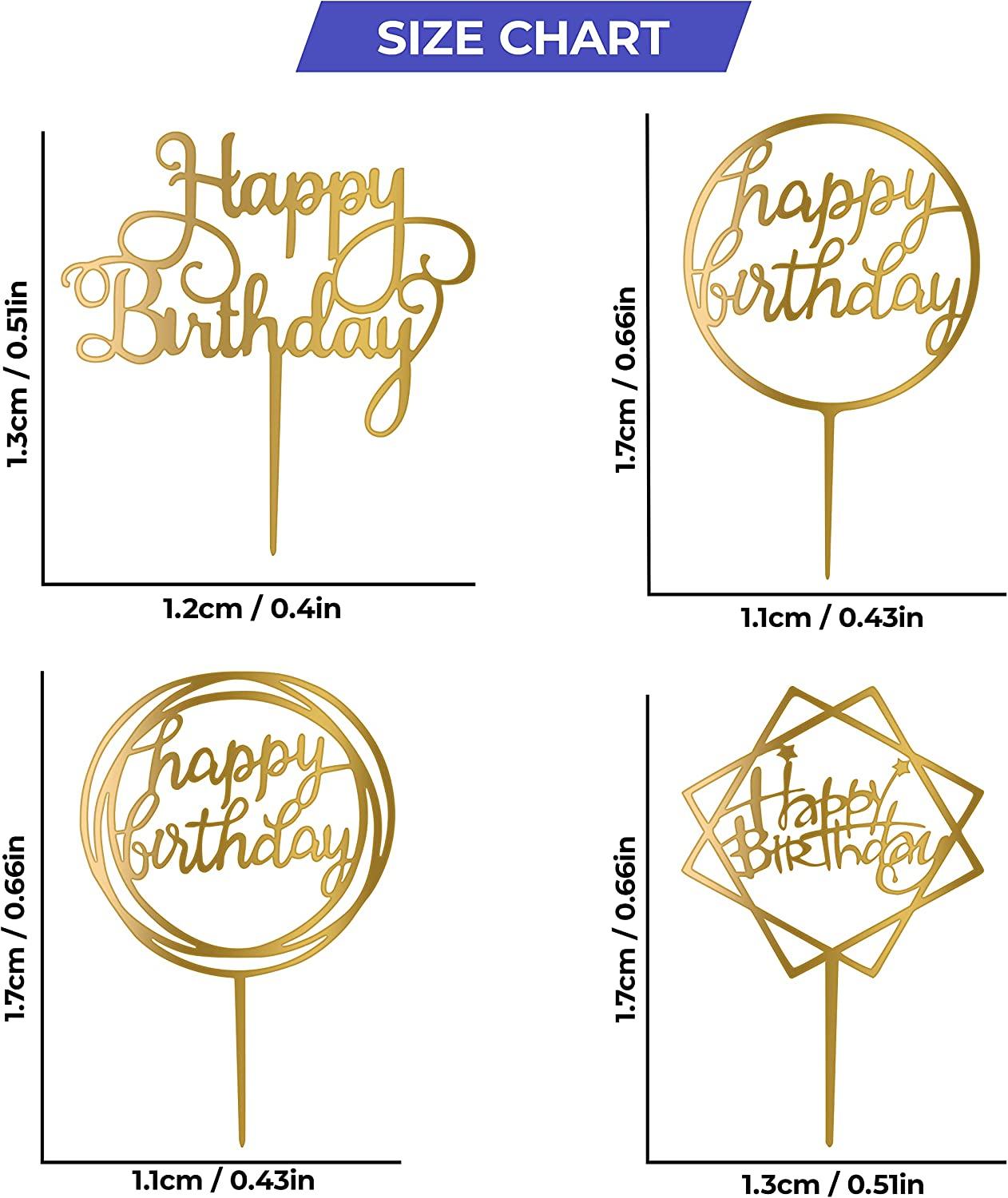 BakeMaestro Gold Acrylic Happy Birthday Cake Toppers - Pack of 4 ...