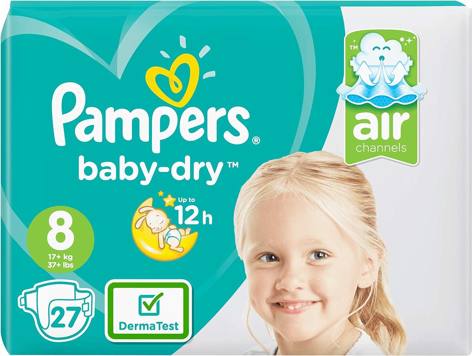 Pampers Baby-Dry Nappies Size 8 - 27 Nappies - Fast Absorption ...