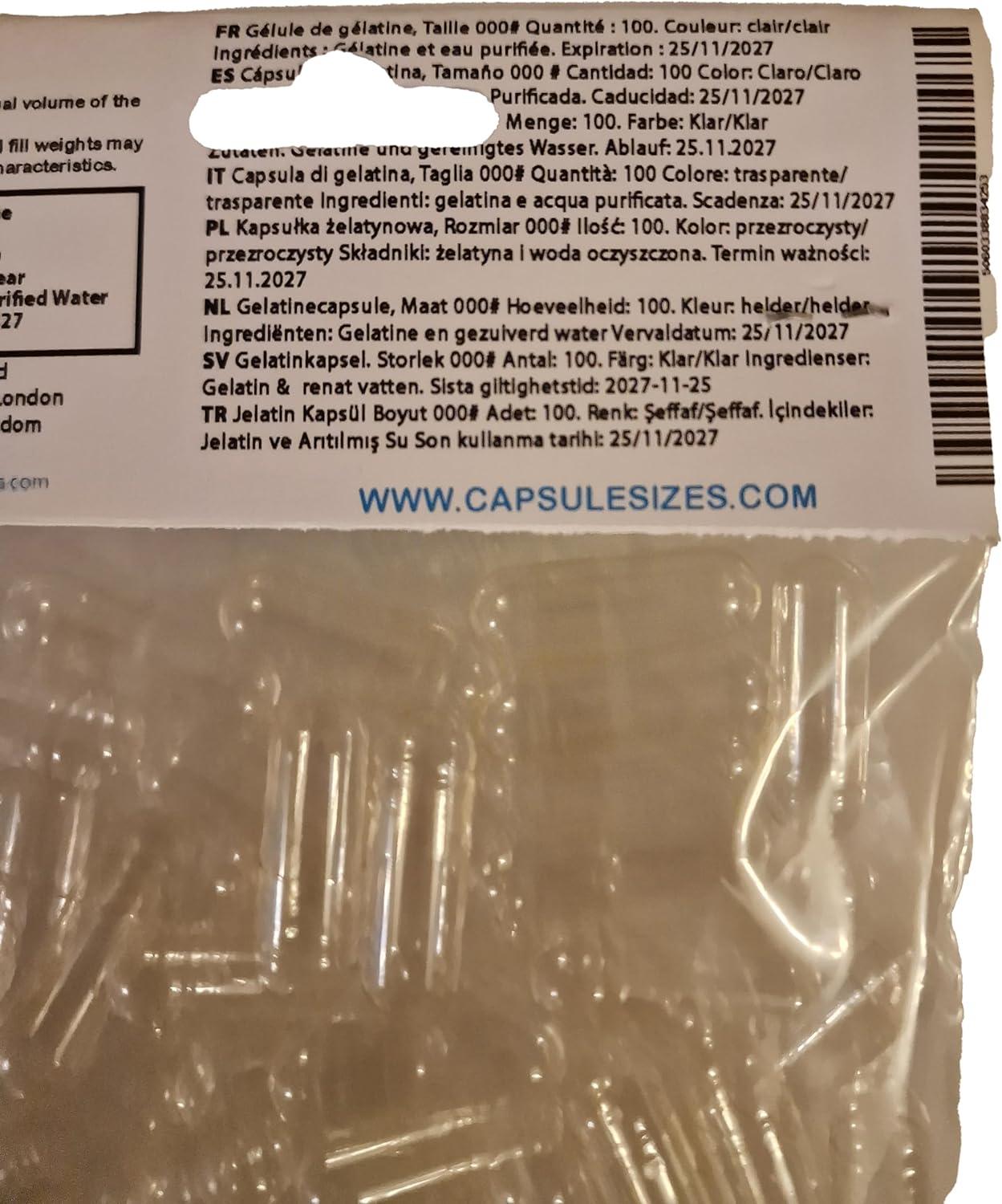 200 Count Size 000 Clear Gelatin Capsules - Empty Clear/Clear Capsules ...