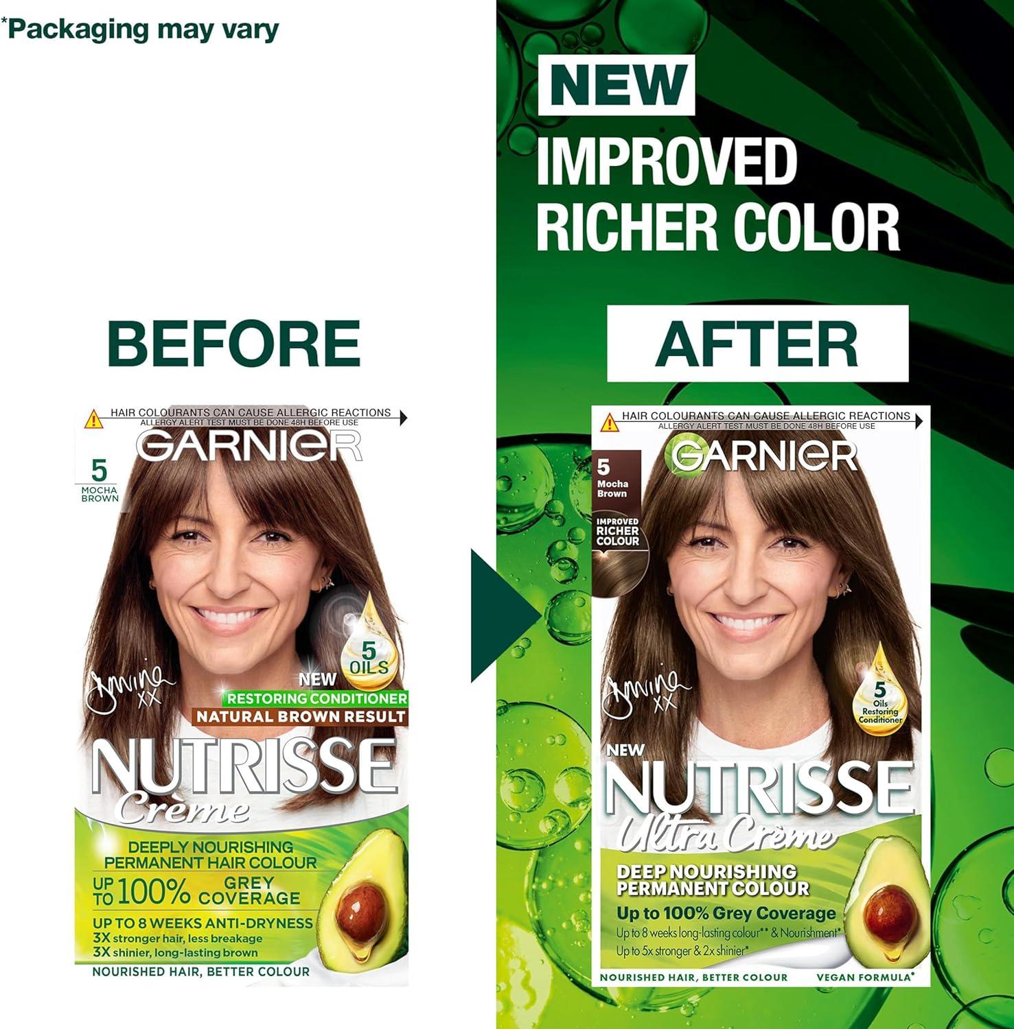 Garnier Nutrisse 5 Mocha Brown Permanent Hair Dye - Natural-Looking ...