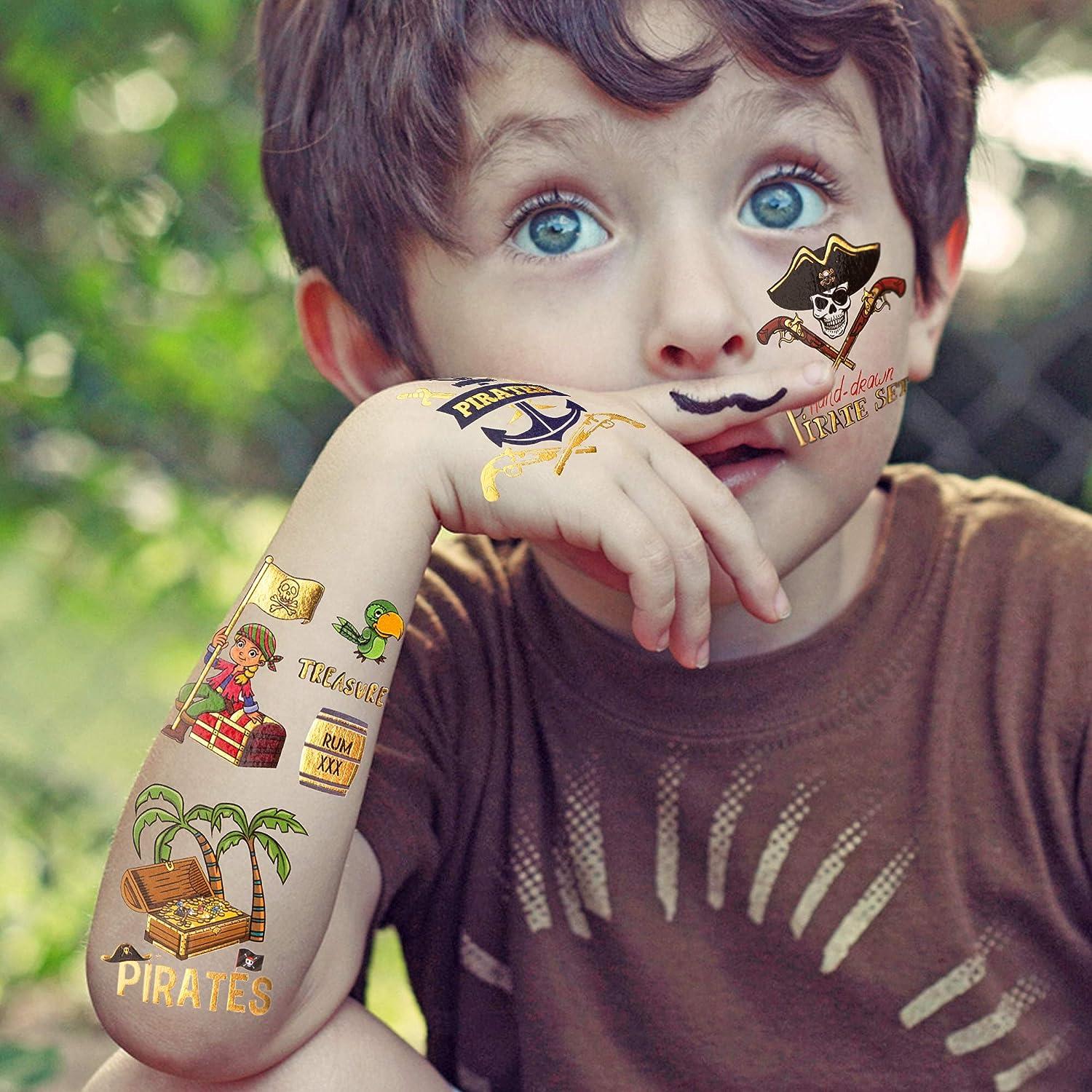 Konsait Glitter Pirate Temporary Tattoos - 56 Sheets for Kids. Perfect ...
