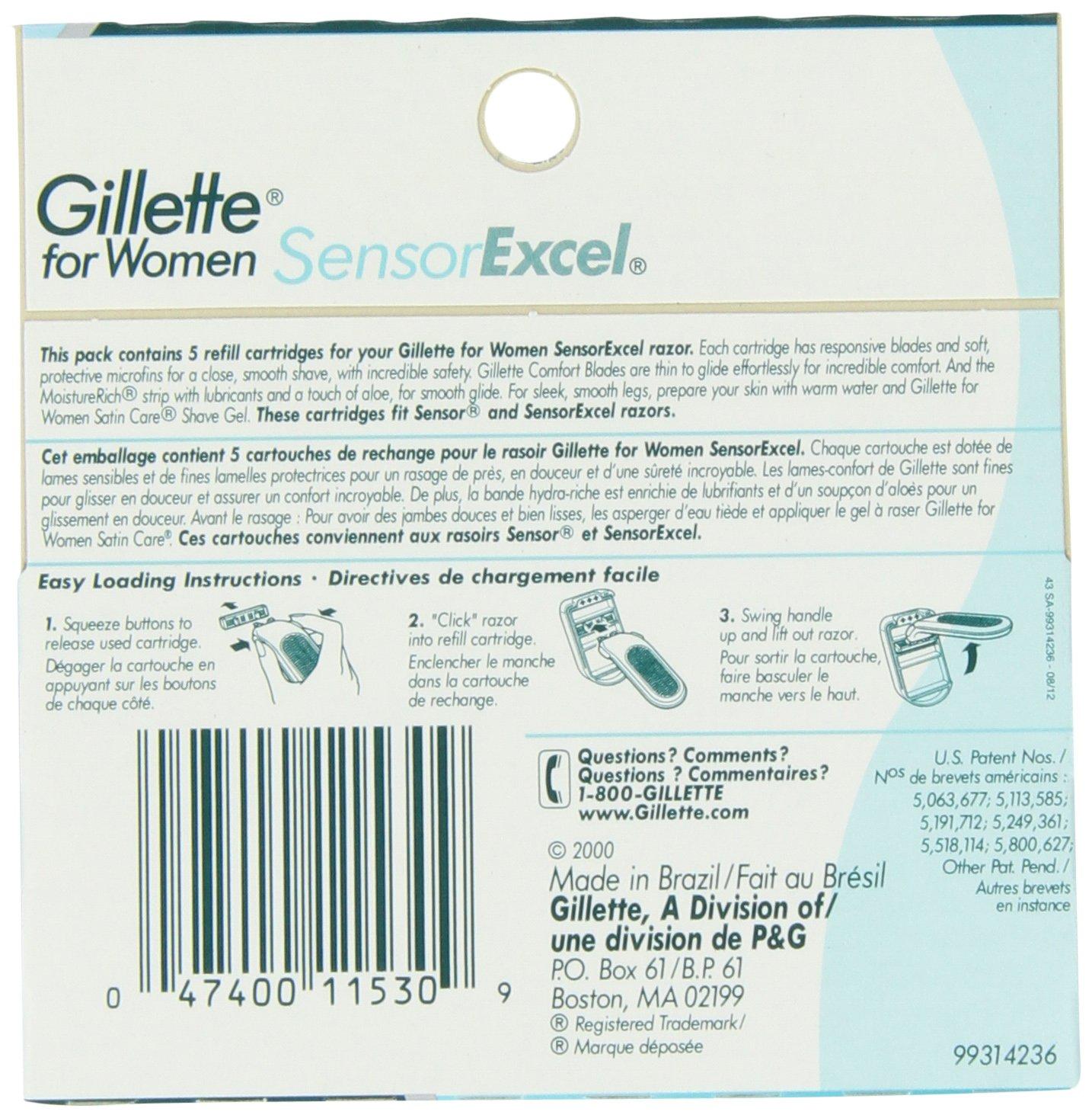 Gillette Women SensorExcel Cartridges 5 Count - Smooth, Long-Lasting ...