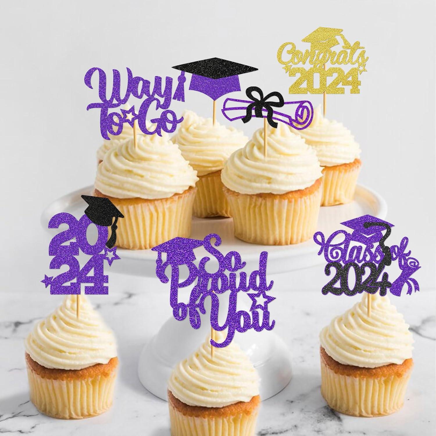 40Pcs Purple and Gold Graduation Cupcake Toppers 2024 Graduation ...