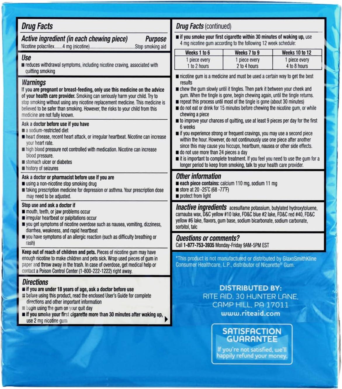 Rite Aid Nicotine Gum 4mg - 110 Count | Quit Smoking Aid | Nicotine ...