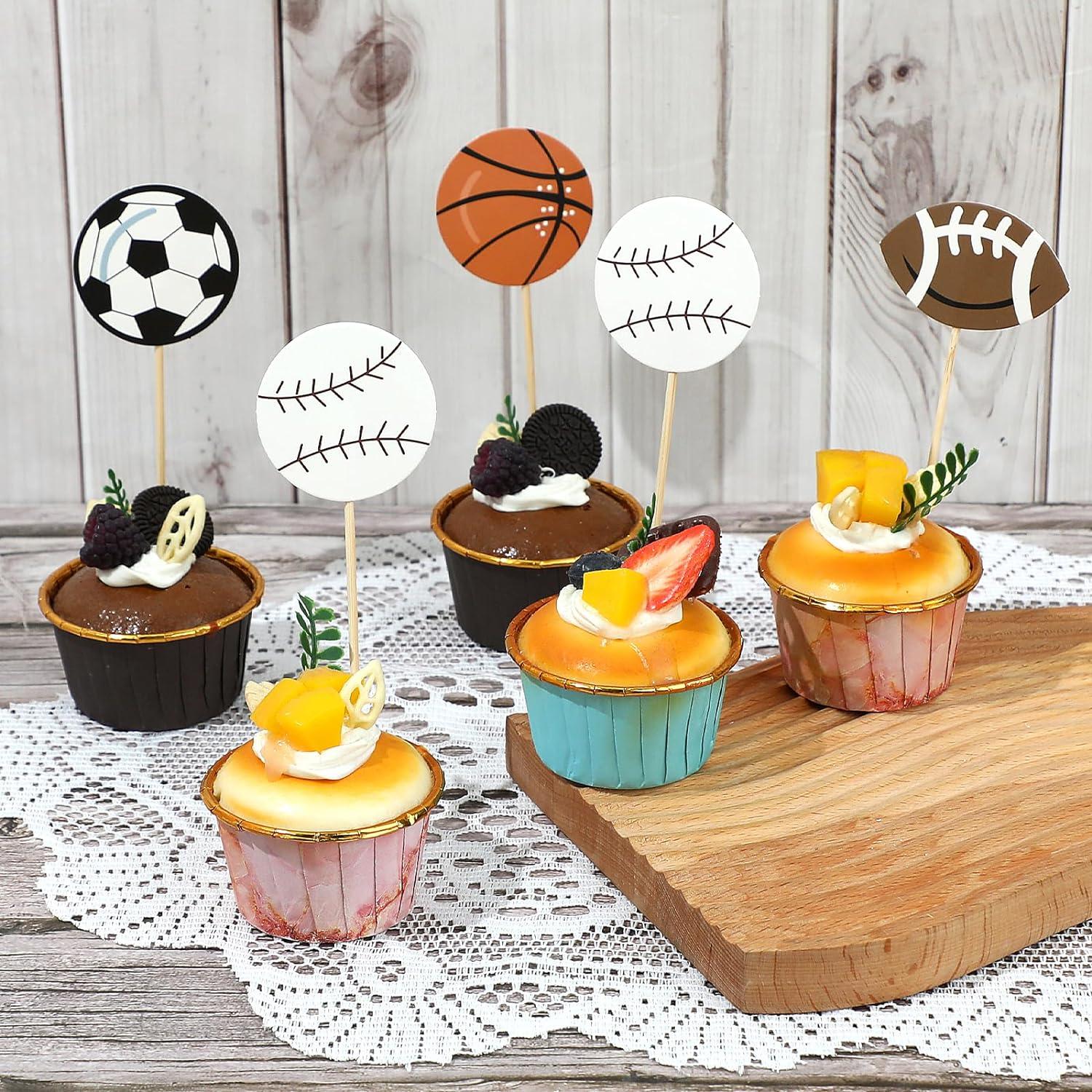 24 Pack Sports Cupcake Toppers Basketball Cupcake Toppers Soccer ...