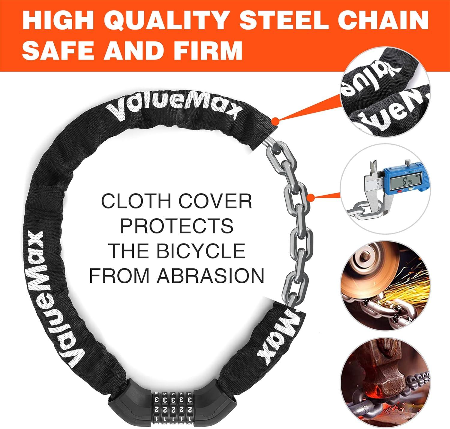 Valuemax Bicycle Lock - 100cm Chain Lock with 5-Digit Resettable Number ...