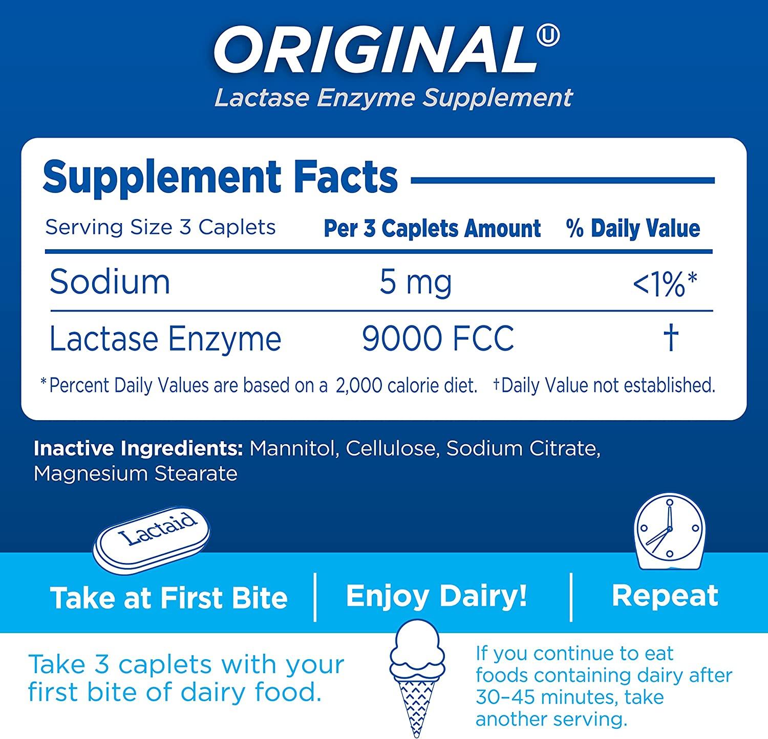 Lactaid Original Strength Lactose Intolerance Relief Caplets 120 ct ...
