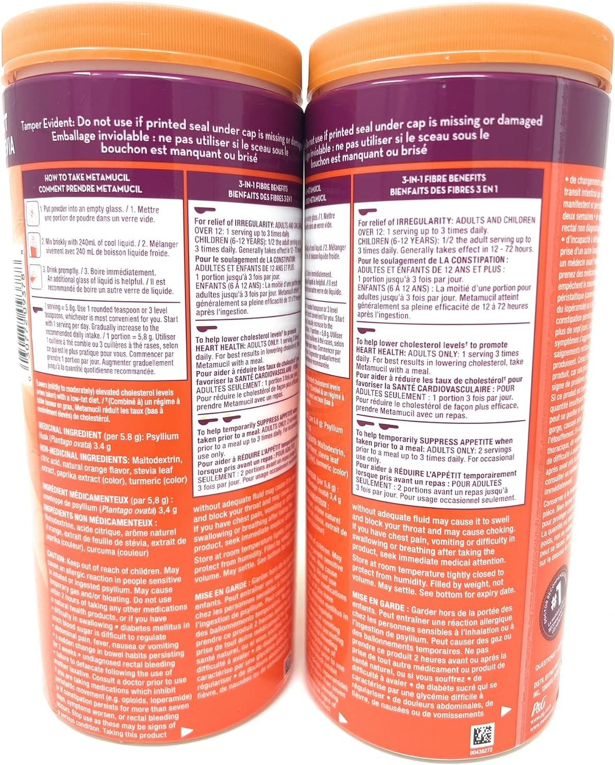 Metamucil Premium Blend Psyllium Fiber Powder 4-in-1 Supplement Sugar ...