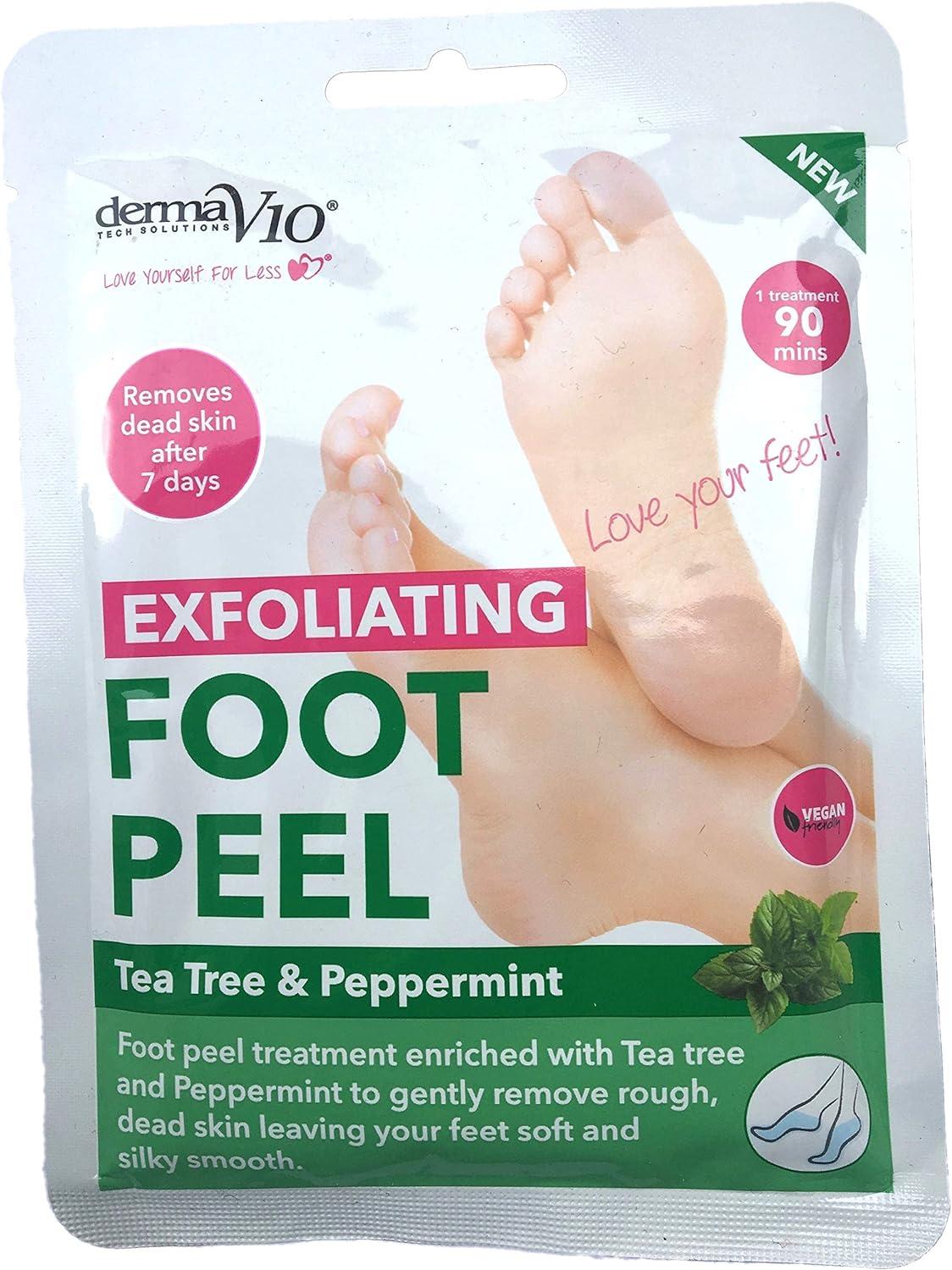Derma V10 Exfoliating Foot Peel Tea Tree & Peppermint Removes Dead Skin ...