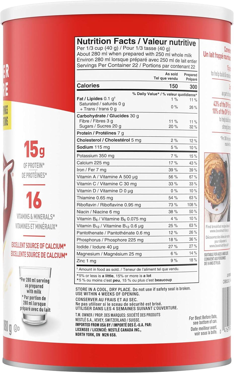 Boost Powder- Vanilla Instant Breakfast Drink Mix 880 g Canister ...