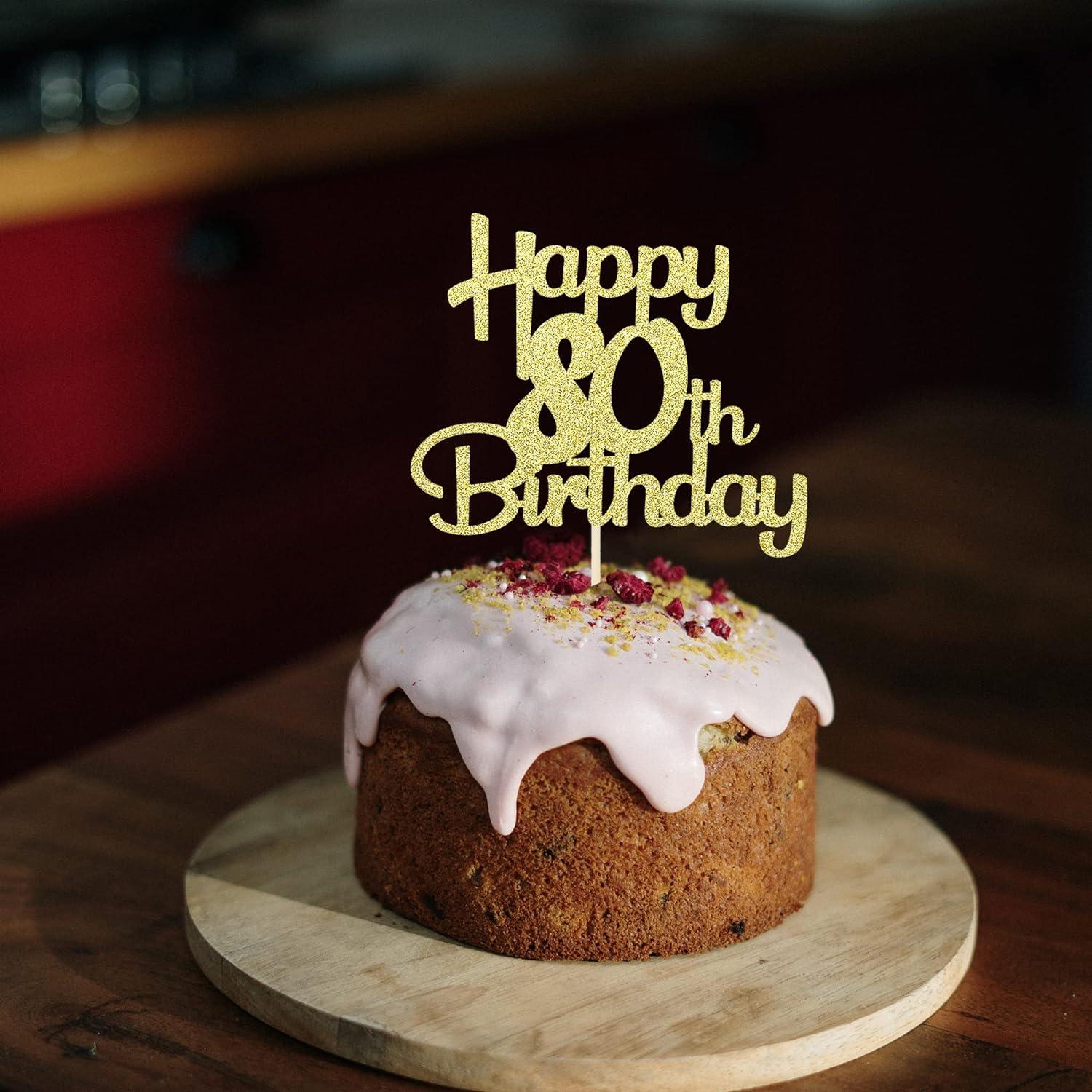 Sotpot Gold Glitter 80 Cake Topper 80th Birthday Cake Decorations for ...