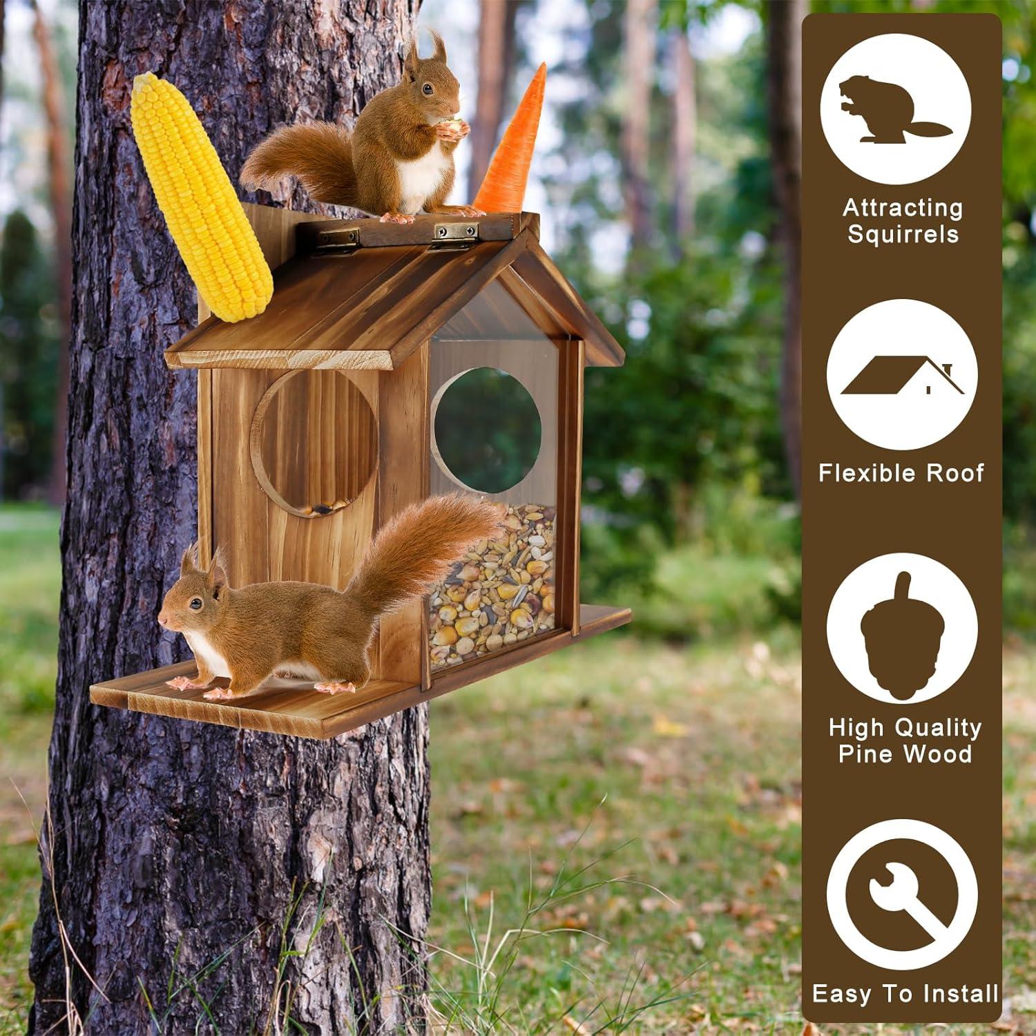 Garden Squirrel Feeder Wooden Squirrel Feeder House Large Capacity ...