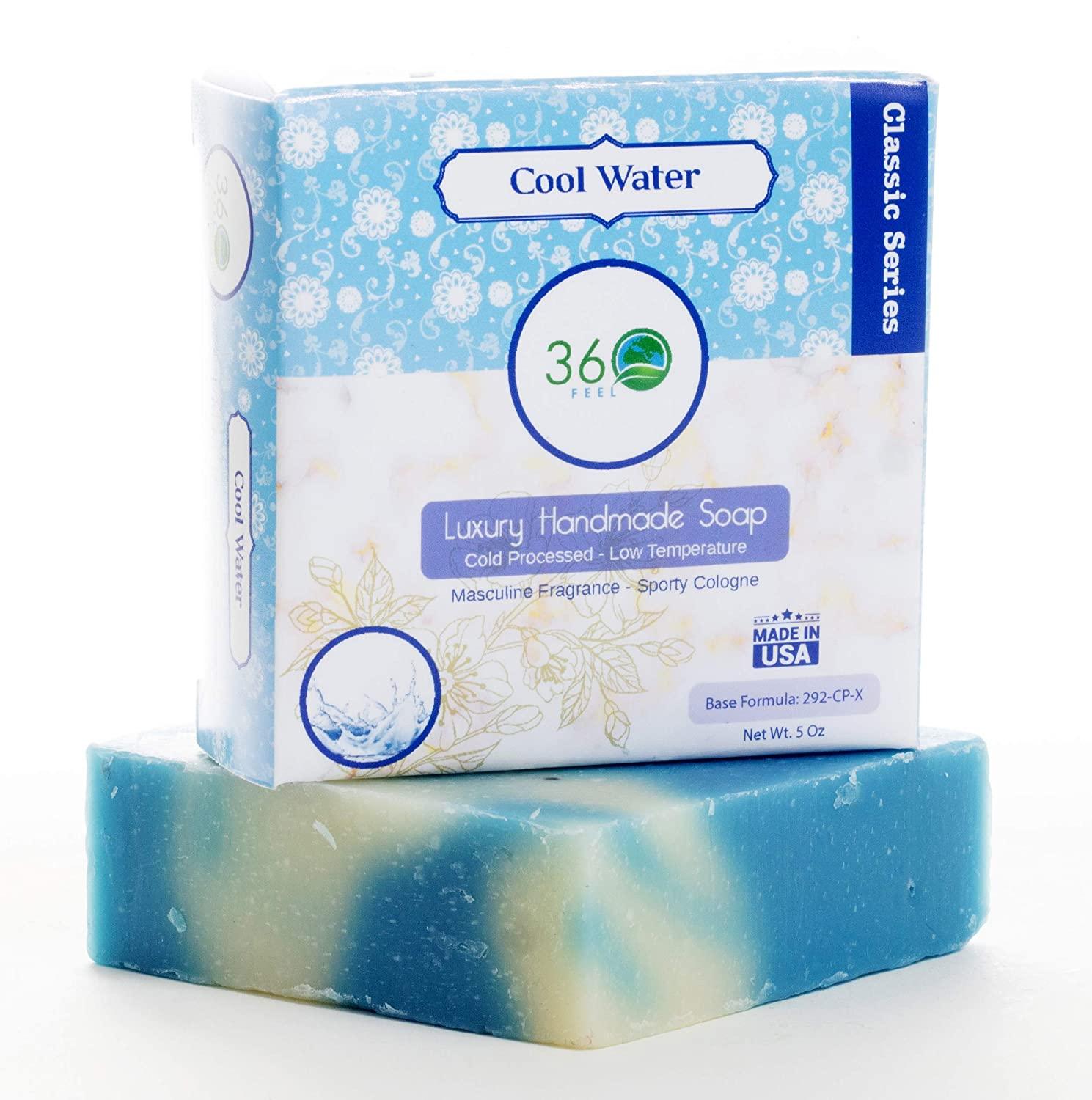 360Feel Men's Cool Water Cologne Soap - 5oz Organic Castile Bar - Bold ...